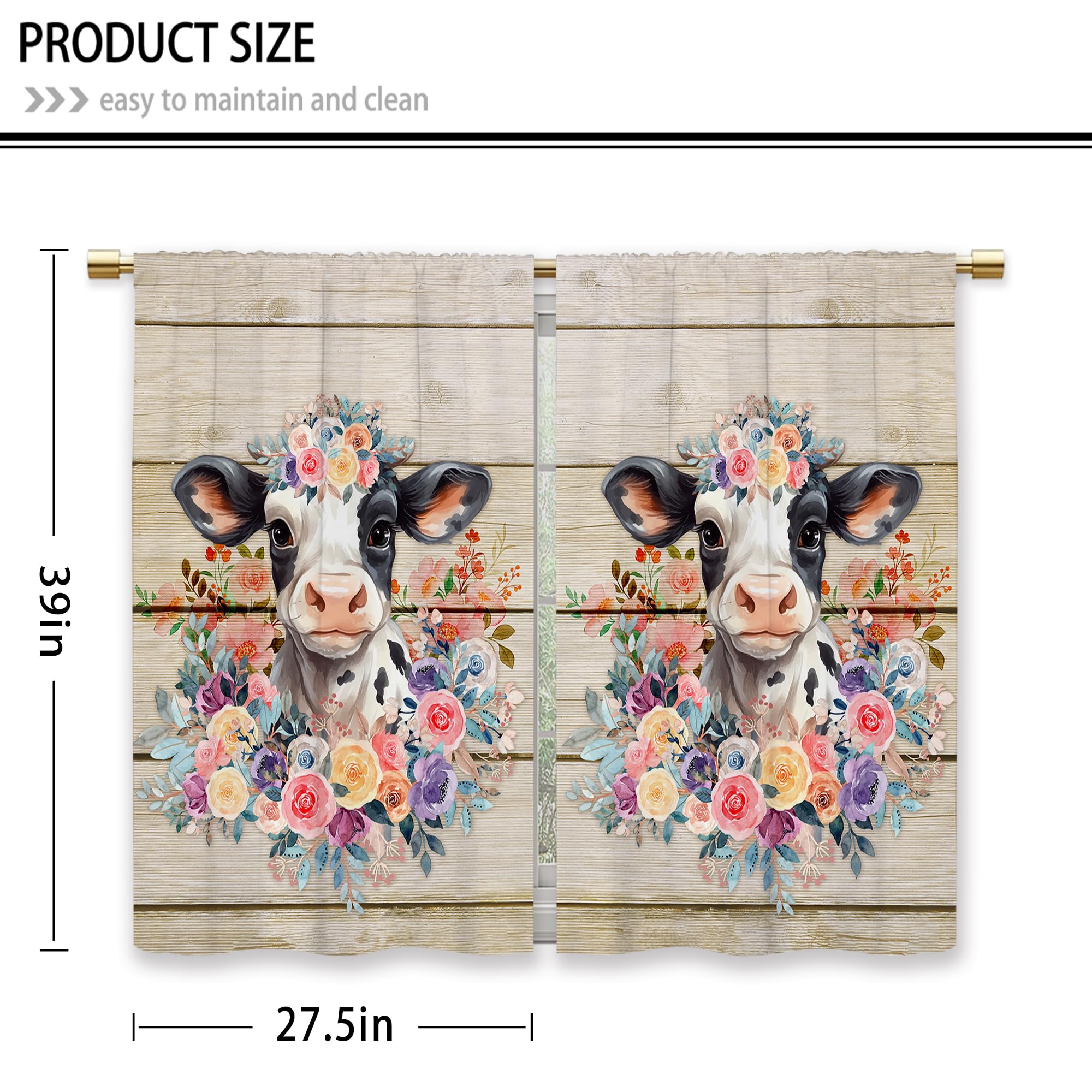 Cow Kitchen Curtains Chic Cow Print Curtain Valance Rod Easy Temu