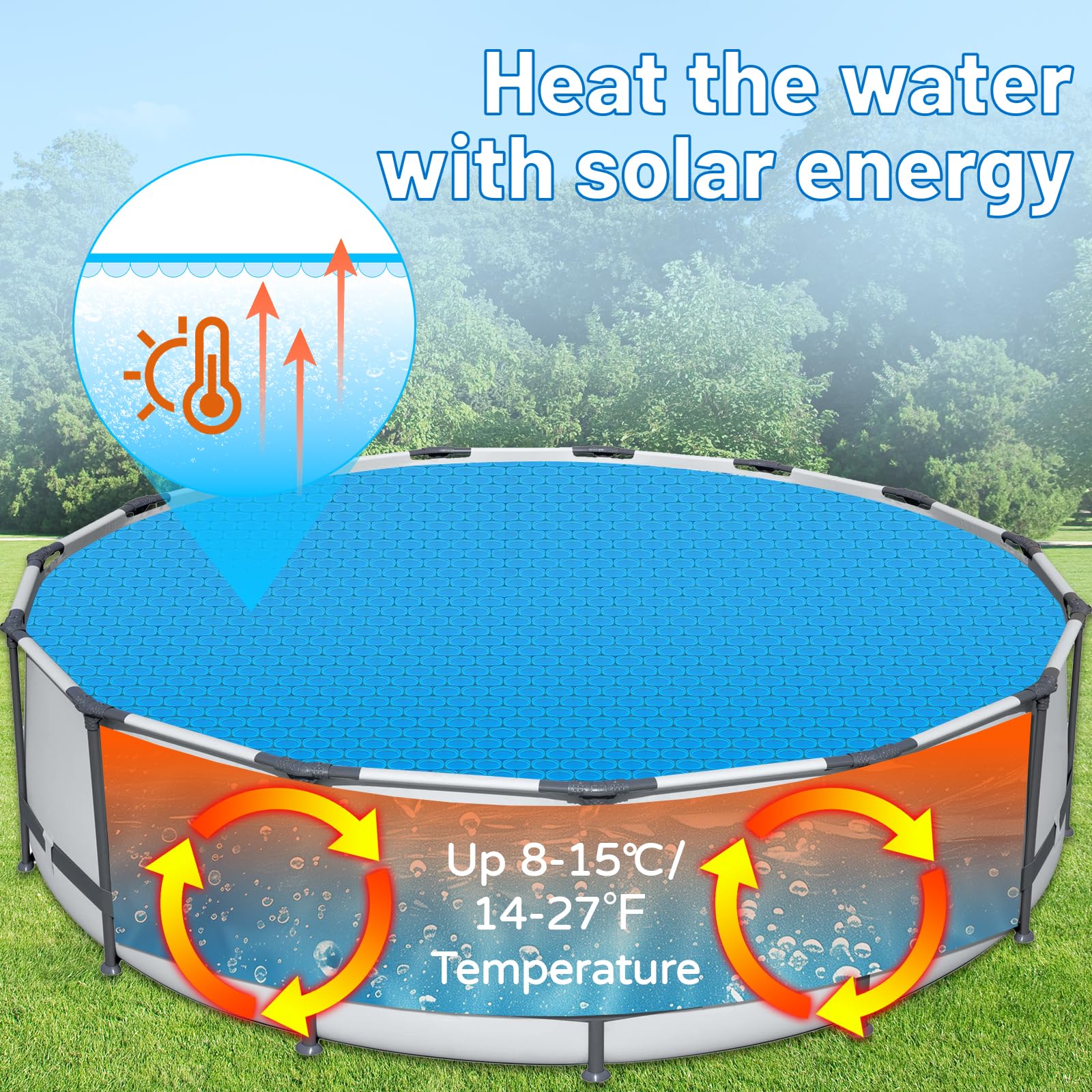 Snapklik.com : Solar Pool Cover, Blue 21-mil 8 FT Round Solar Cover For ...