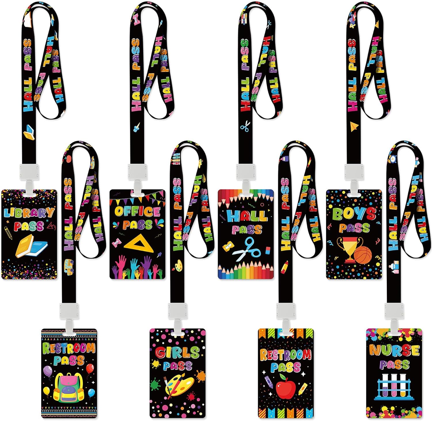 Amazon.com: 8 Set PVC Hall Pass Lanyards Polka Dot Unbreakable Hall ...