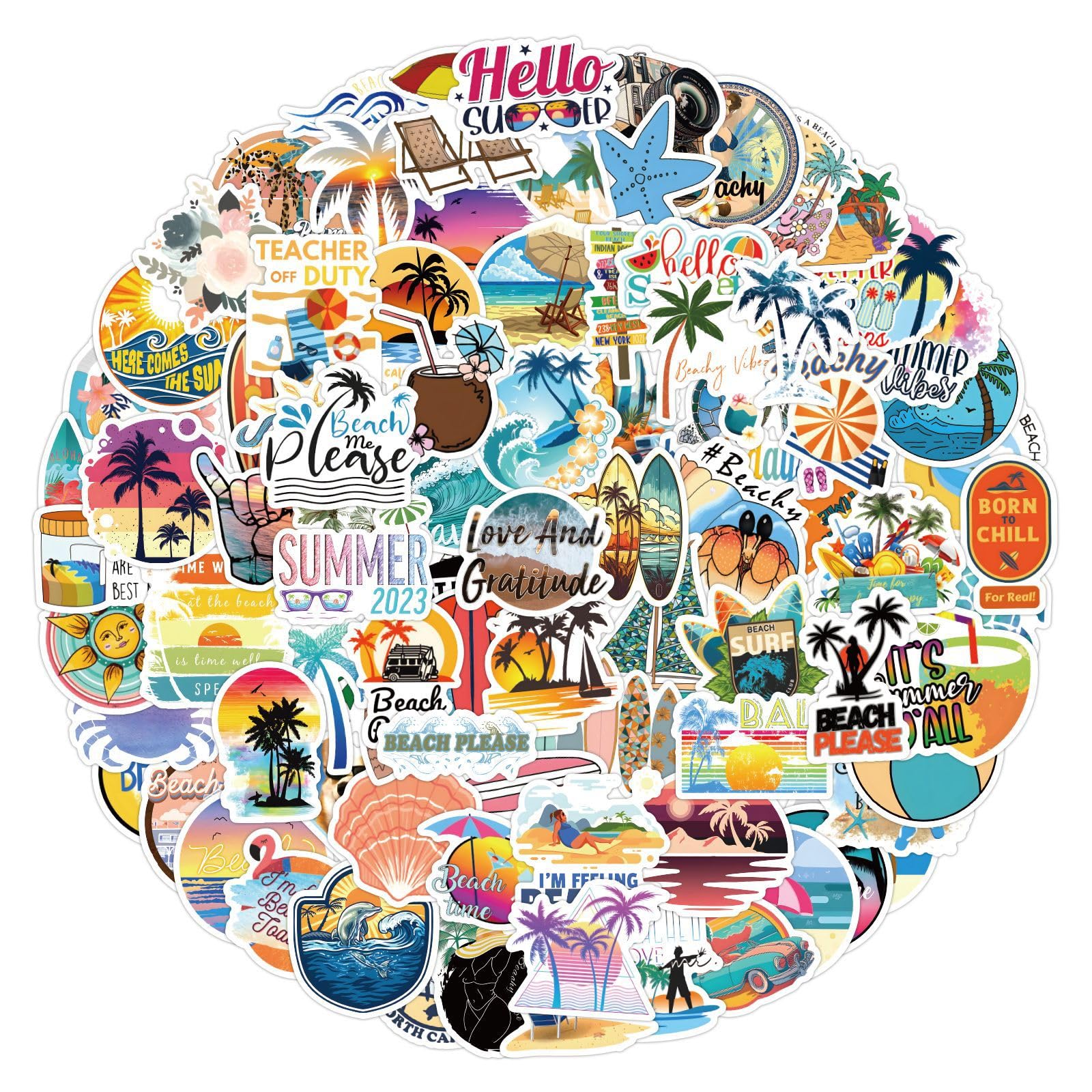 Amazon.com: 120 Pcs Preppy Beach Stickers, Summer Coconut Tree Stickers ...