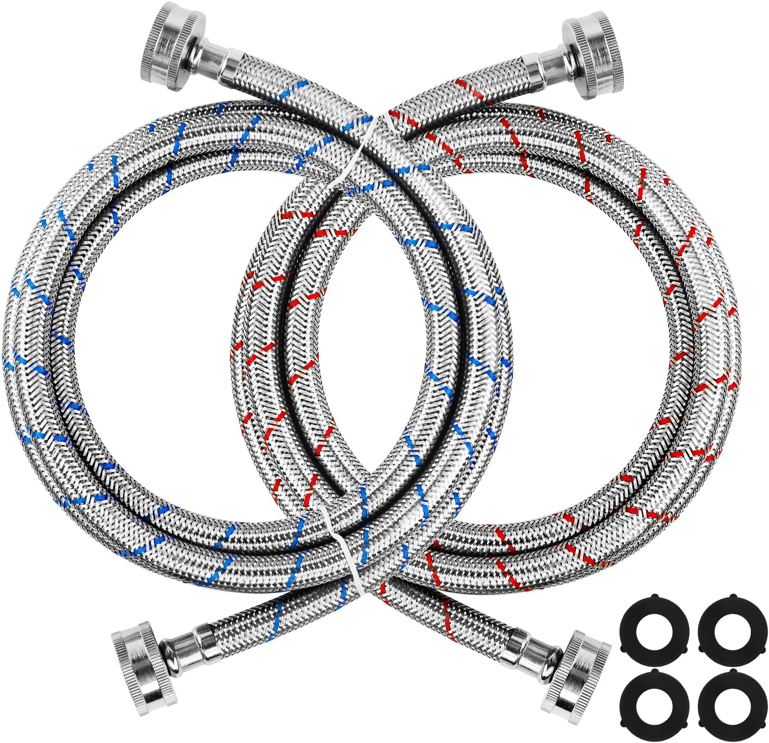 Amazon.com: 2-Pack Premium Stainless Steel Washing Machine Hoses - 6 FT ...