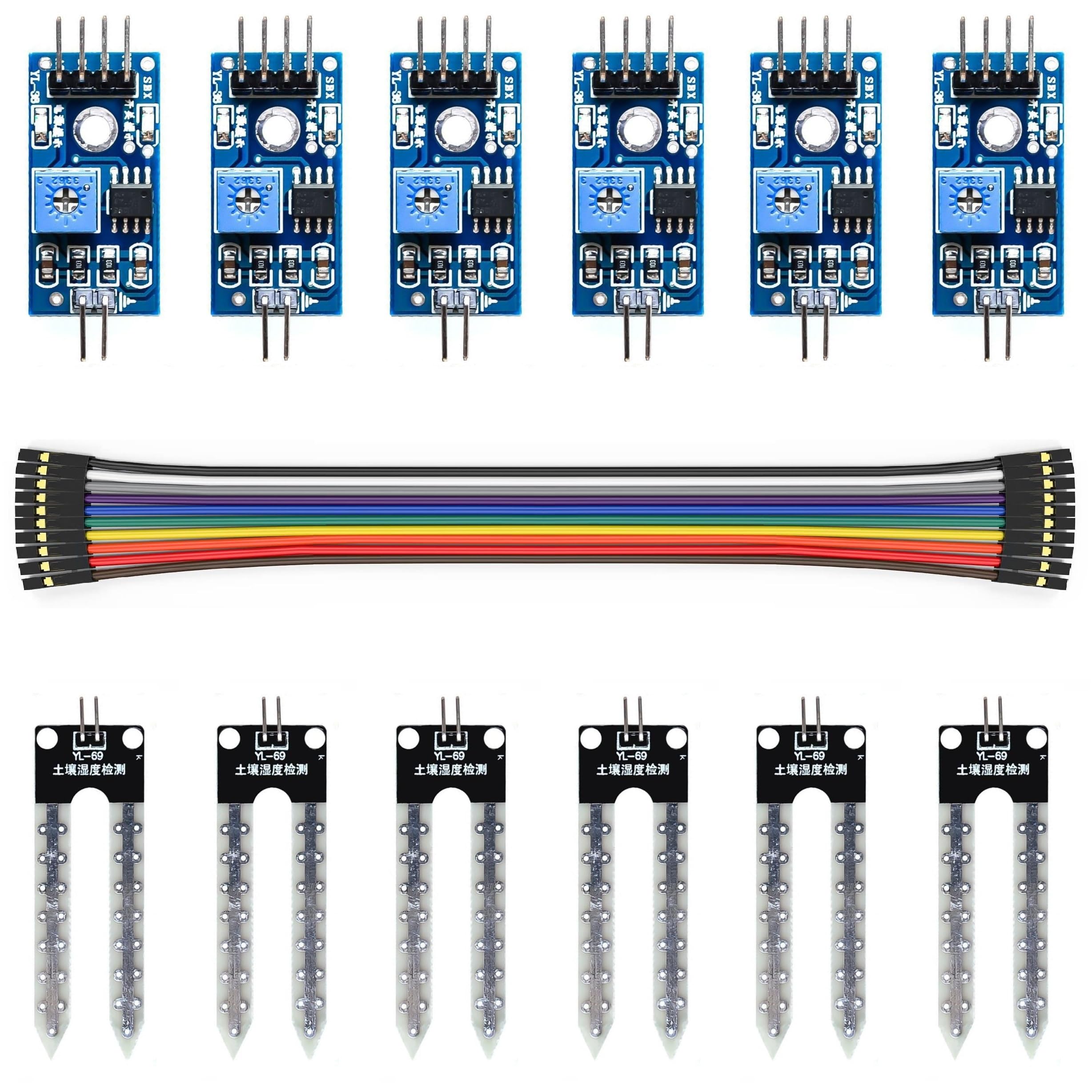 Amazon.com: WWZMDiB 6Pcs 3.3V-5V LM393 Soil Moisture Sensor Kit for ...