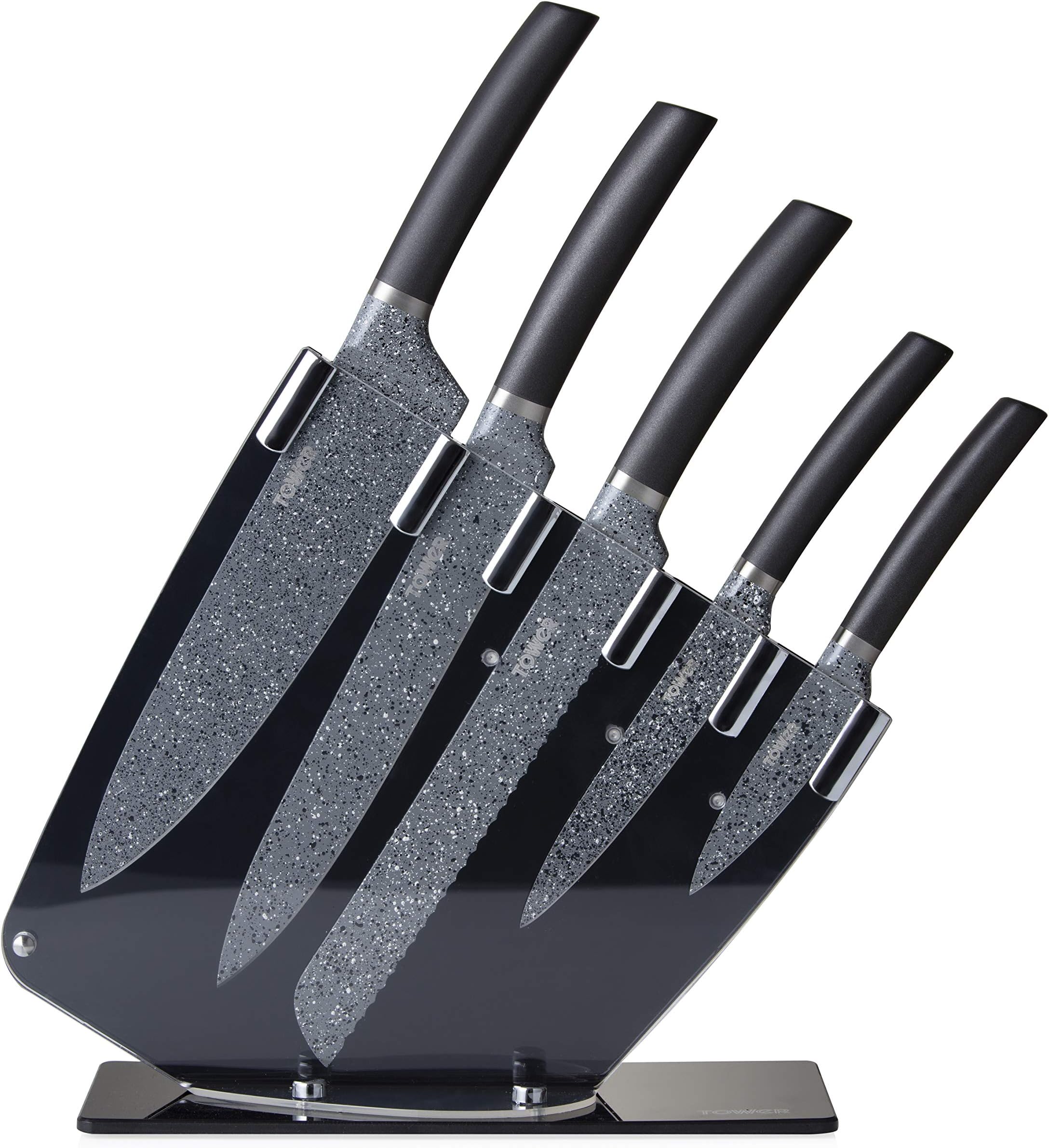 Tower T81534WR Kitchen Knife Set with Acrylic Knife Block, Stainless ...