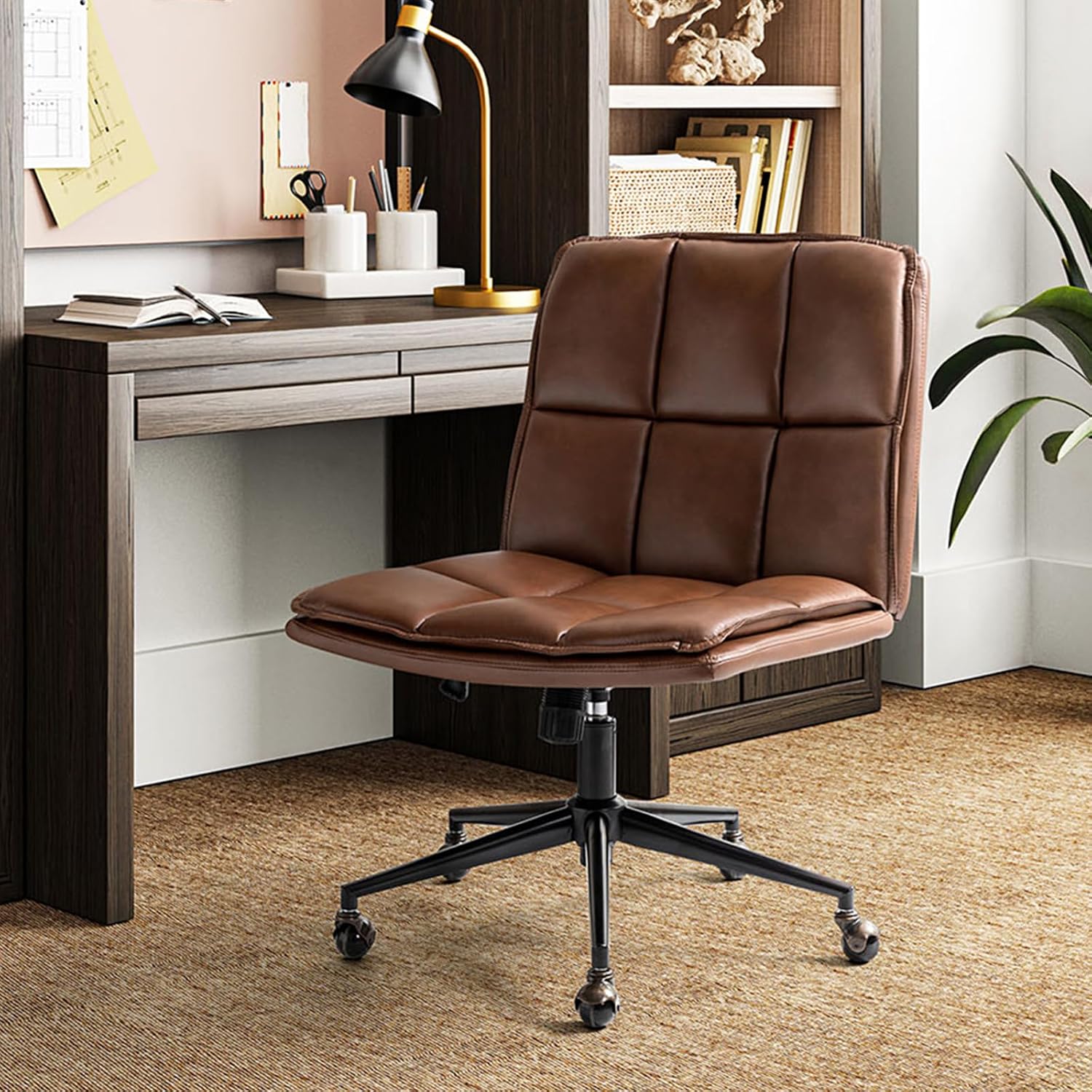 Amazon.com: HULALA HOME Modern Faux Leather Home Office Chair with ...