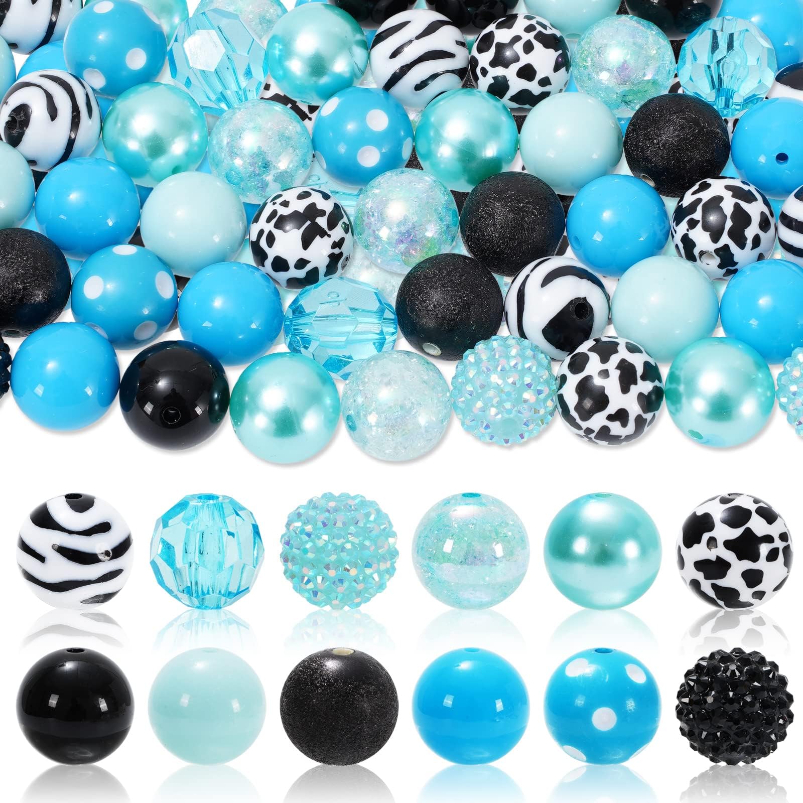 Amazon.com: Whaline 50Pcs 20mm Blue Black Cow Beads 12 Styles Mixed ...