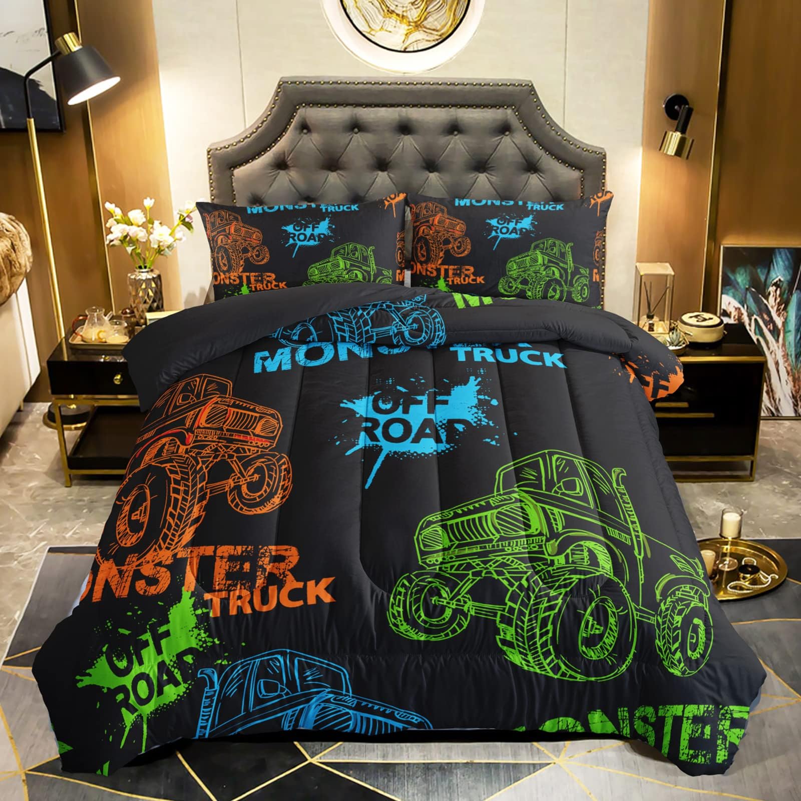 Amazon.com: Monster Jam Slash Full Bed Set & Grave Digger Pillow Buddy ...