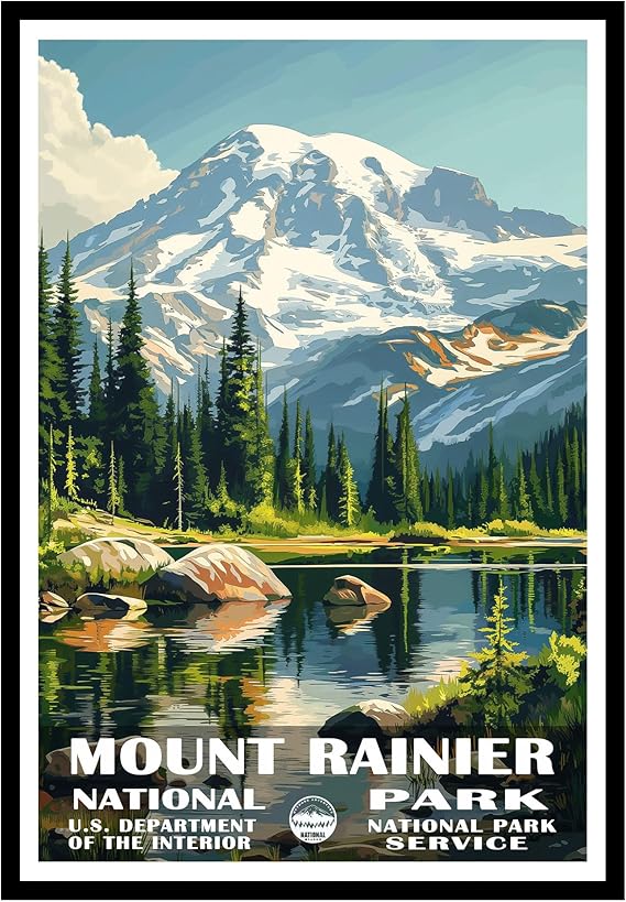 Amazon.com: 01September Mount Rainier Poster, Mount Rainier Wall Art ...