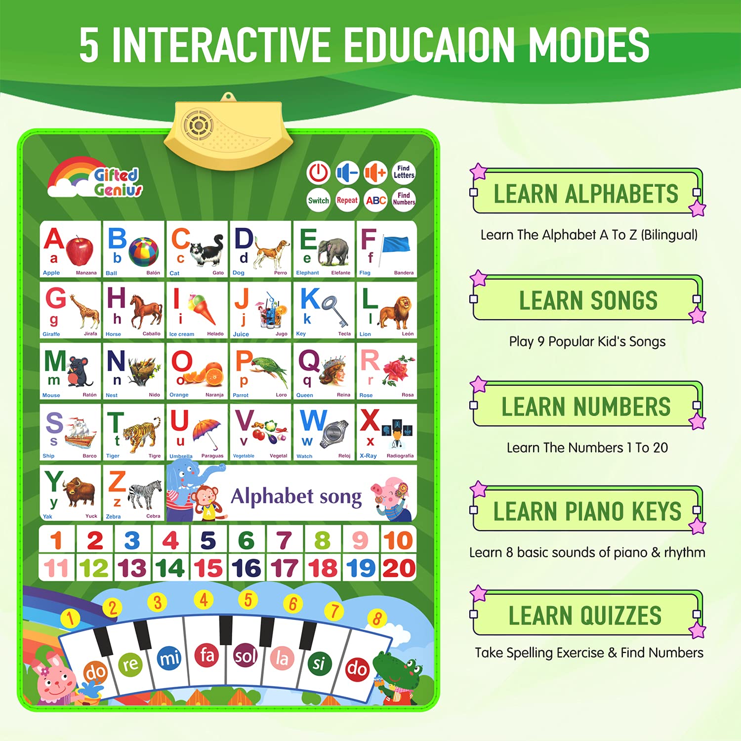 Buy Gifted Genius Bilingual Electronic Interactive Alphabet Wall Chart ...