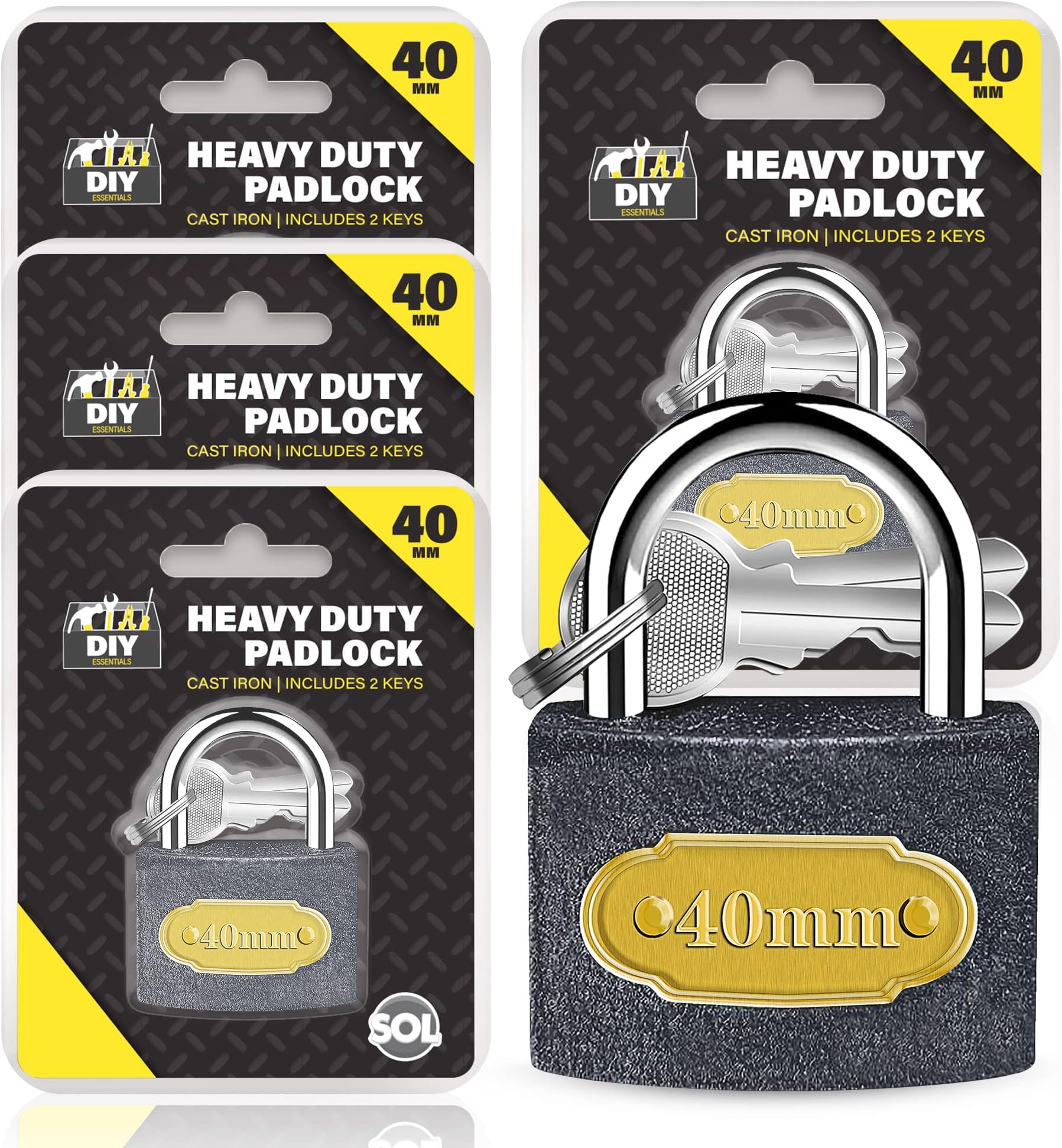 4-Pack 40mm Heavy Duty Padlocks with Keys | Heavy Duty Padlock for Shed ...