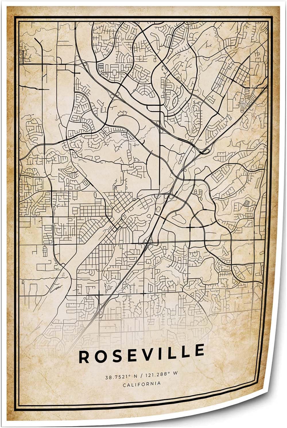 Roseville Street Map Roseville Ohio Map Poster, Modern Home Decor Wall