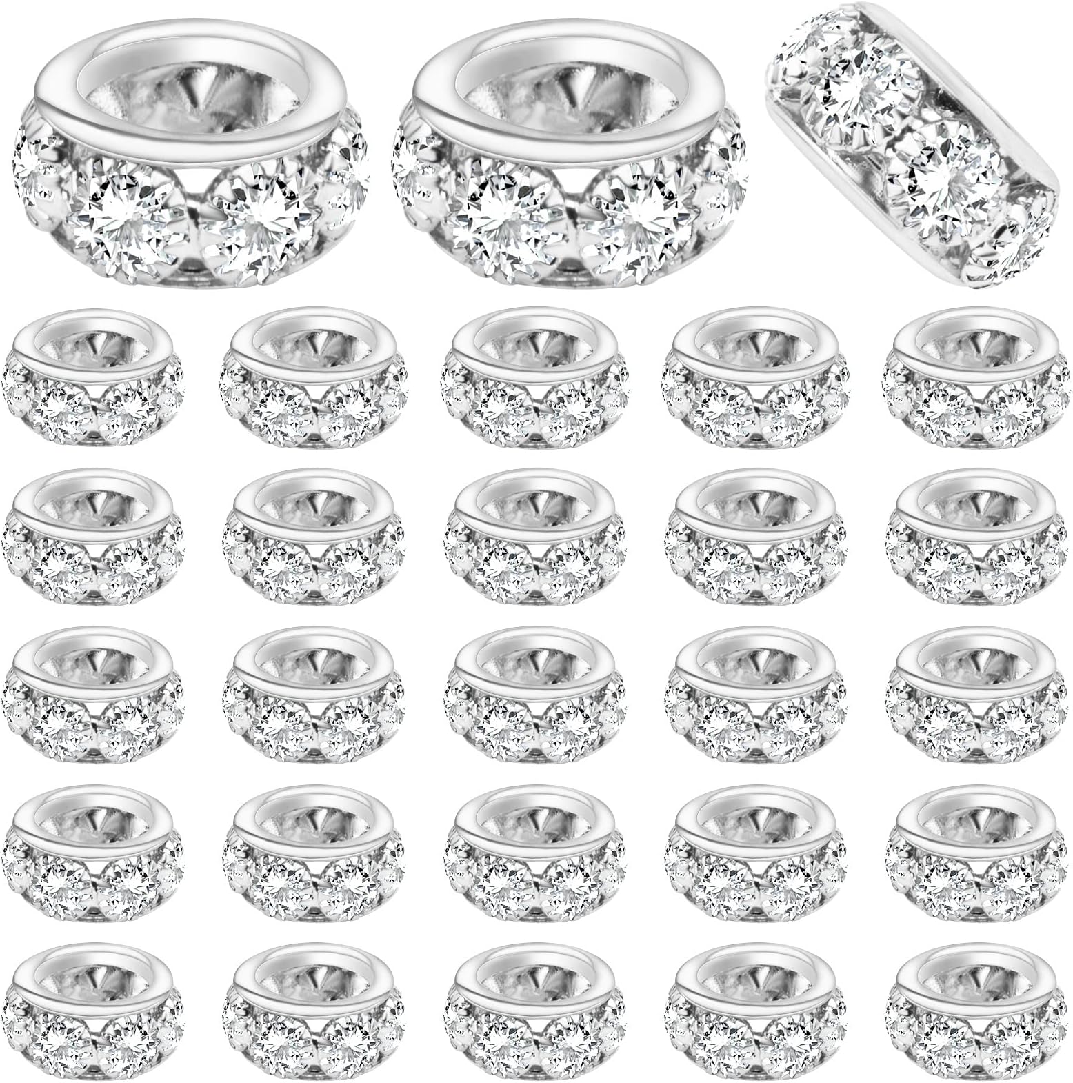 Amazon.com: 200 Pieces 11mm Rhinestone European Beads Large Hole Spacer ...