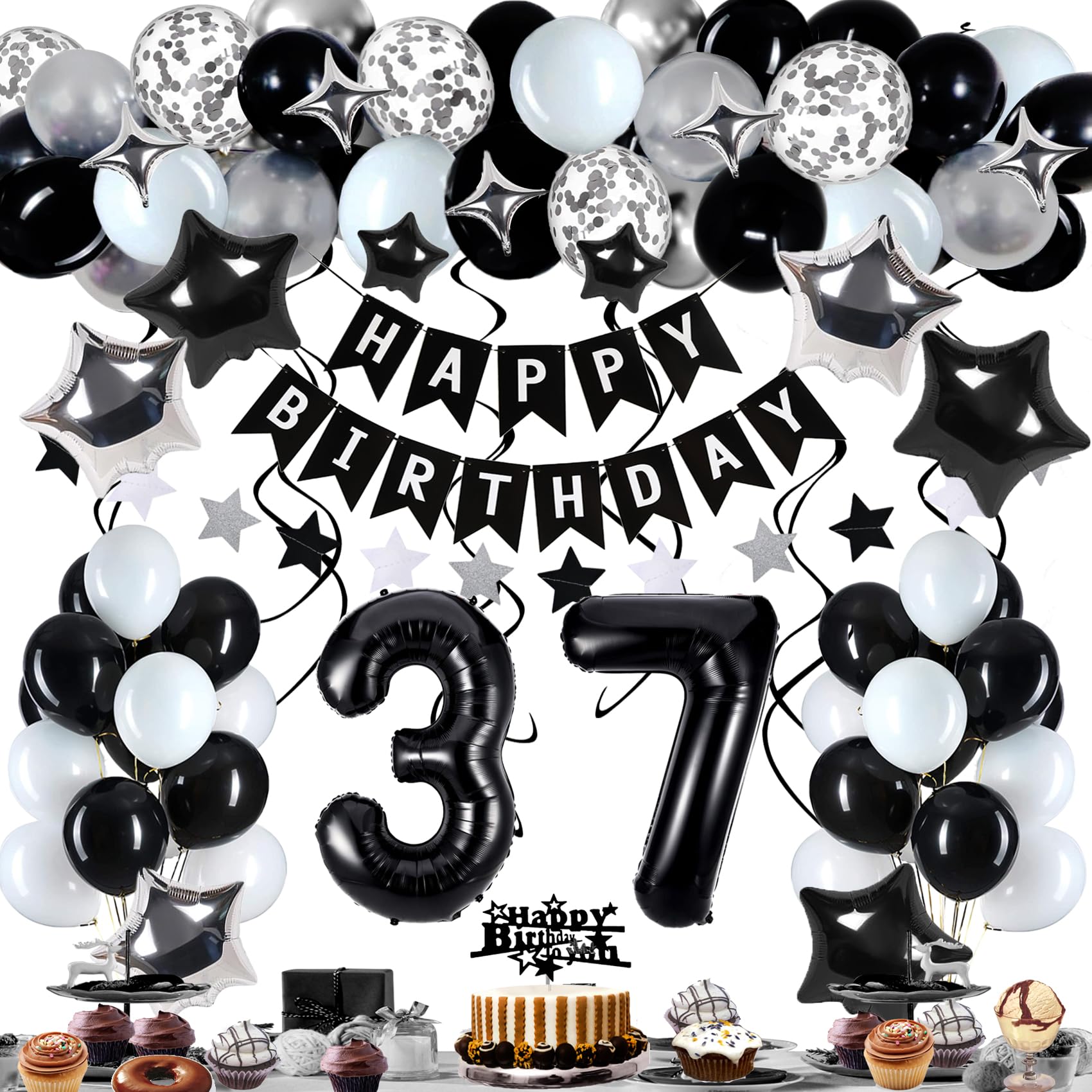 Amazon.com: Miidenks 37th Birthday Decorations for Men Women, Black ...