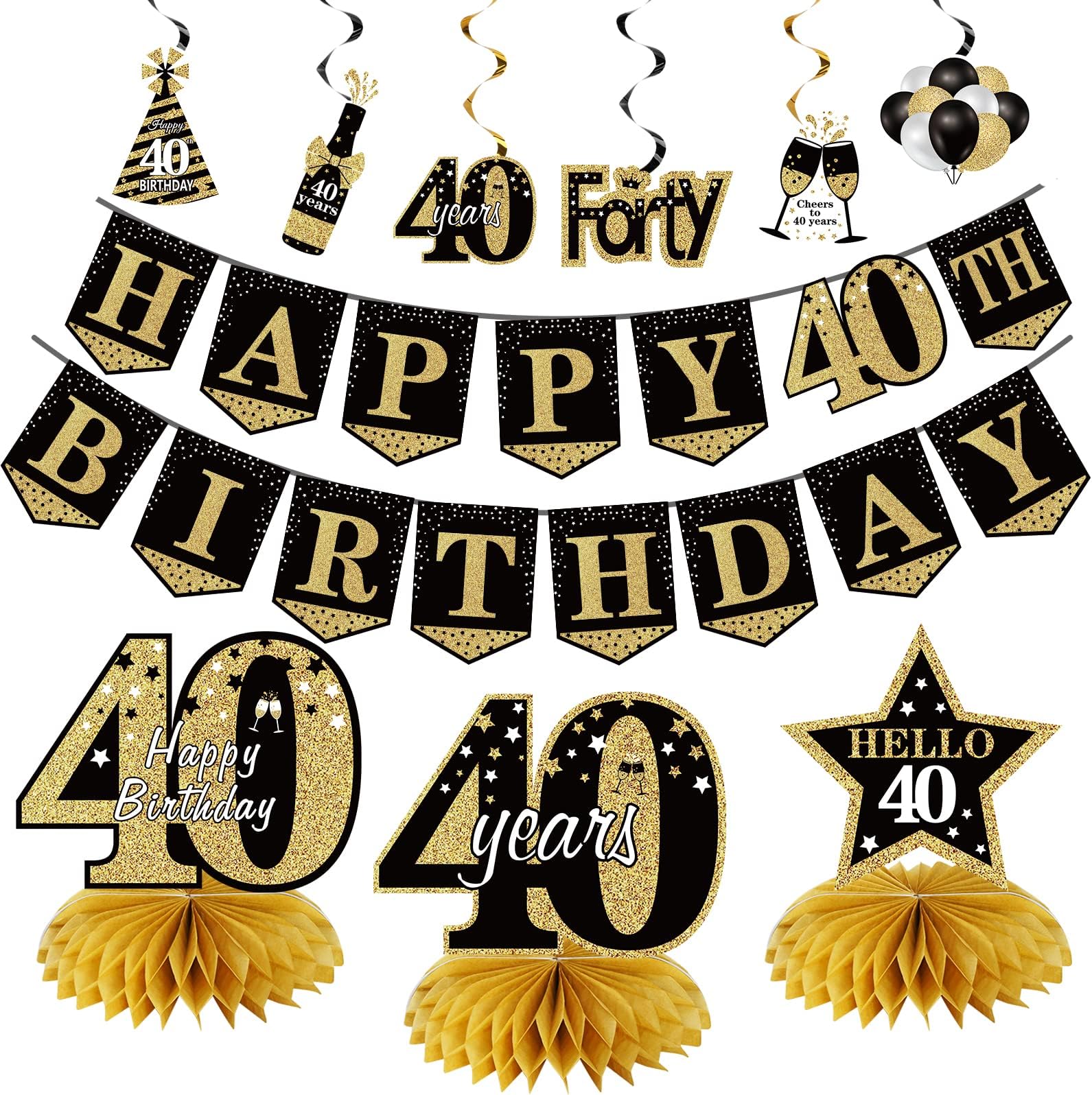 Amazon.com: Happy 40th Birthday Banner, Pre-Strung,Blue Glitter Paper ...