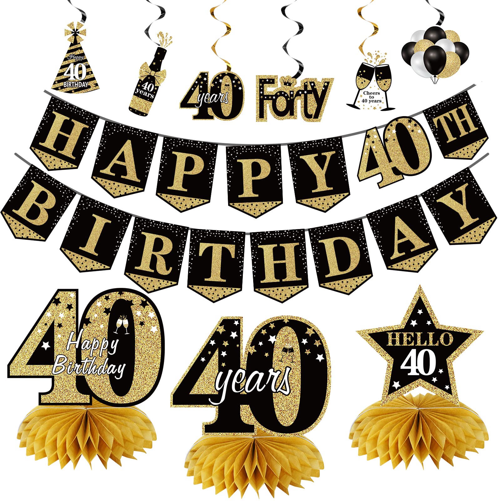 Amazon.com: 40th Birthday Banner Decorations for Men Women, 10Pcs Happy ...