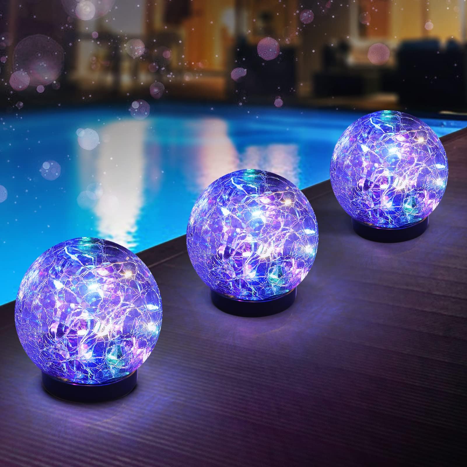 HOFLYW Solar Globes Lights for Outdoor Garden Décor,Crackle Glass Solar ...