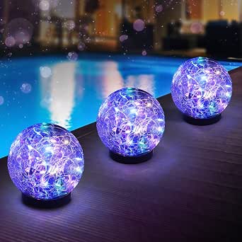 HOFLYW Solar Globes Lights for Outdoor Garden Décor,Crackle Glass Solar ...