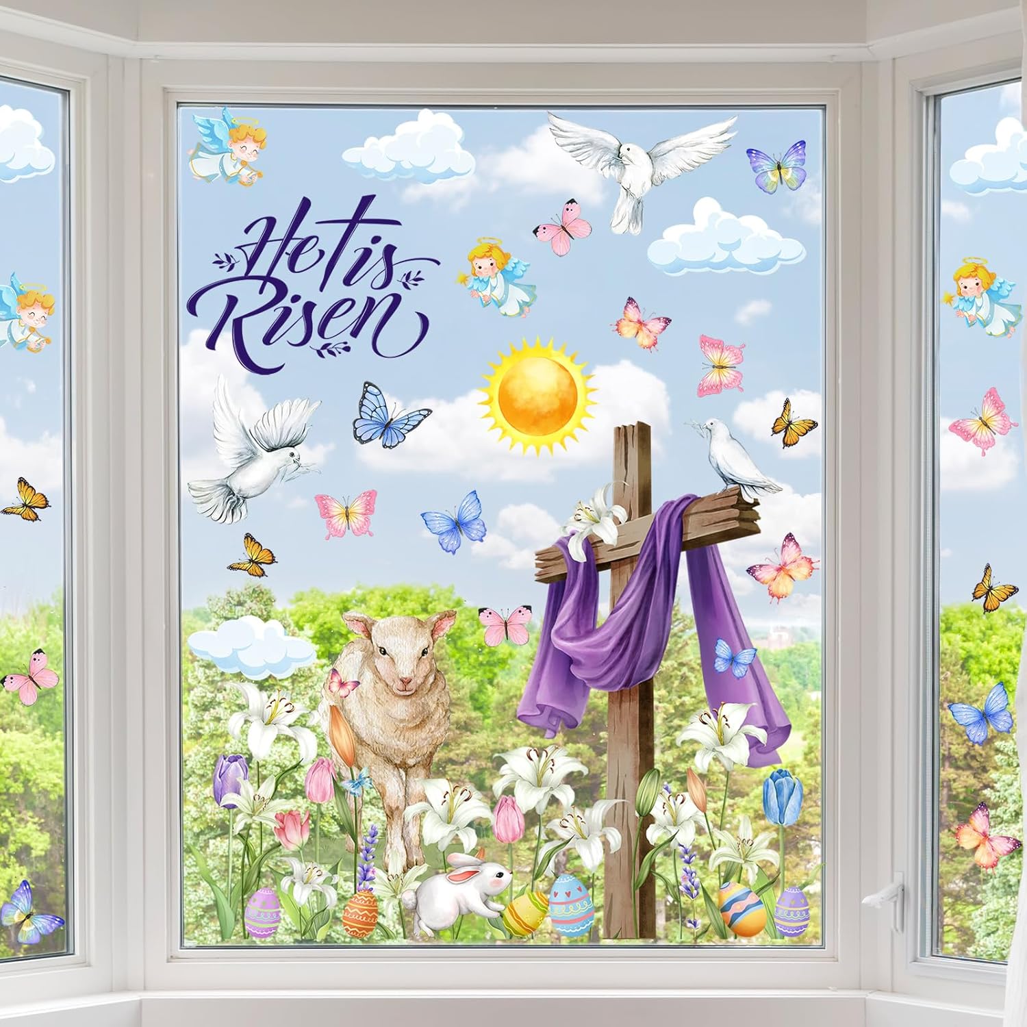 Amazon.com: Soaoo 6 Sheets Easter Window Decals Stickers He is Risen ...