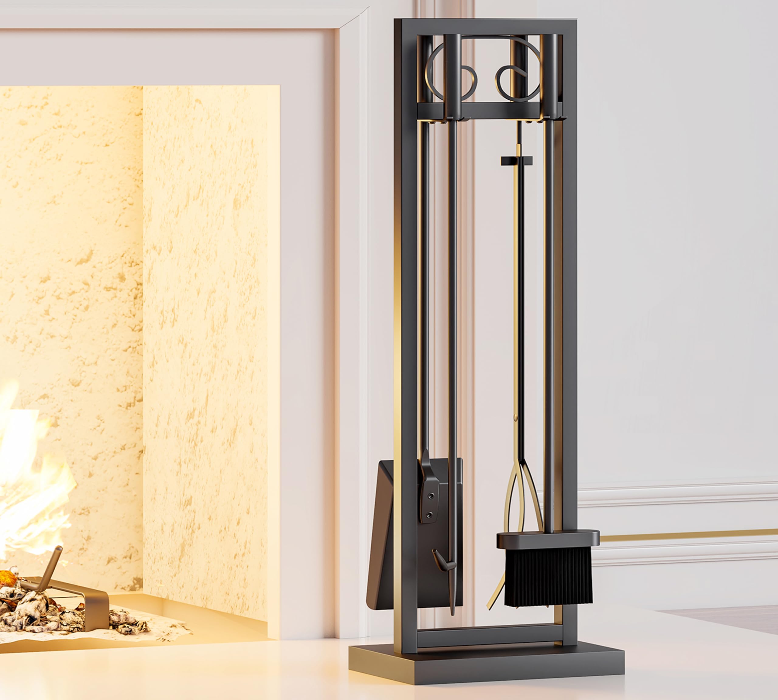 Snapklik.com : Kingson 5-Piece Fireplace Tool Set 30.5" Black Scroll ...