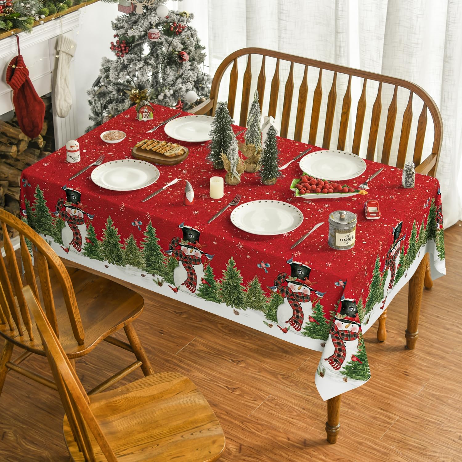 Amazon.com: Horaldaily Christmas Tablecloth 52×70 Inch, Winter Snowman ...