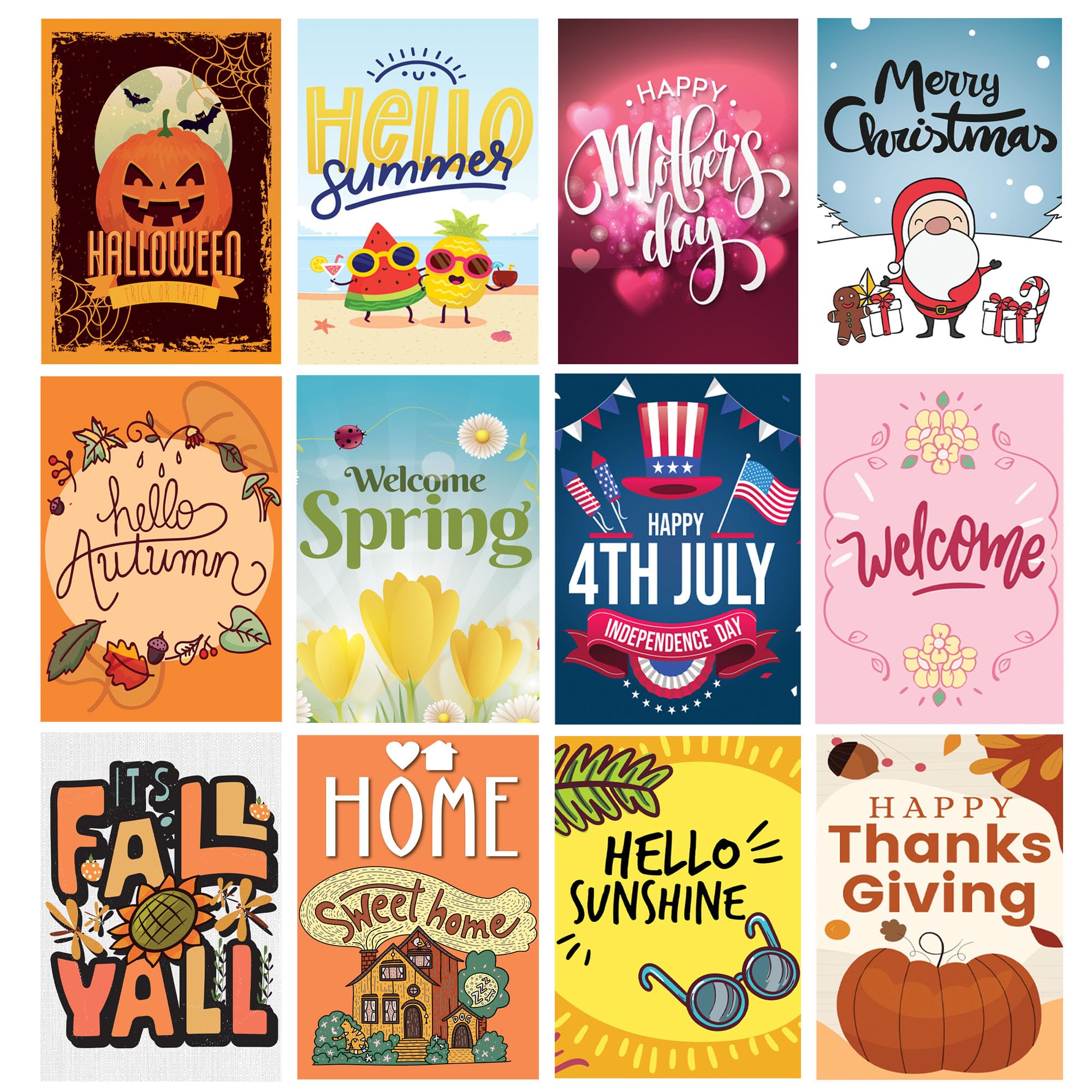 Amazon.com : Seasonal Garden Flags Set of 12 with Anti-Wind Clip and ...