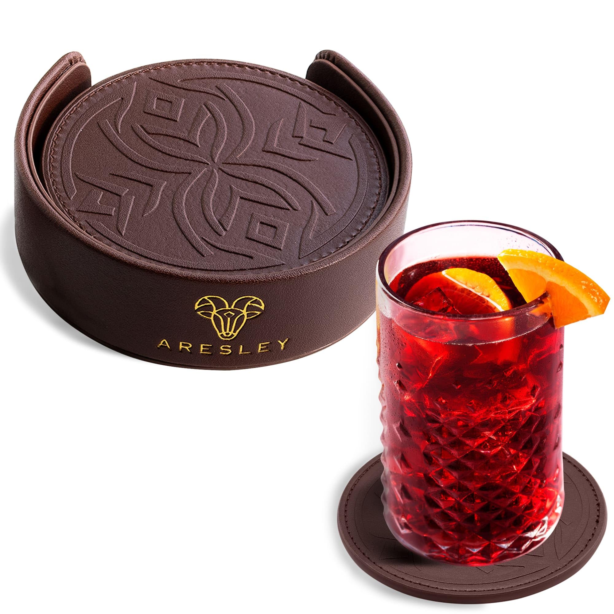 Amazon.com: ARESLEY Leather Coasters - Set of 6 Round Coaster for ...