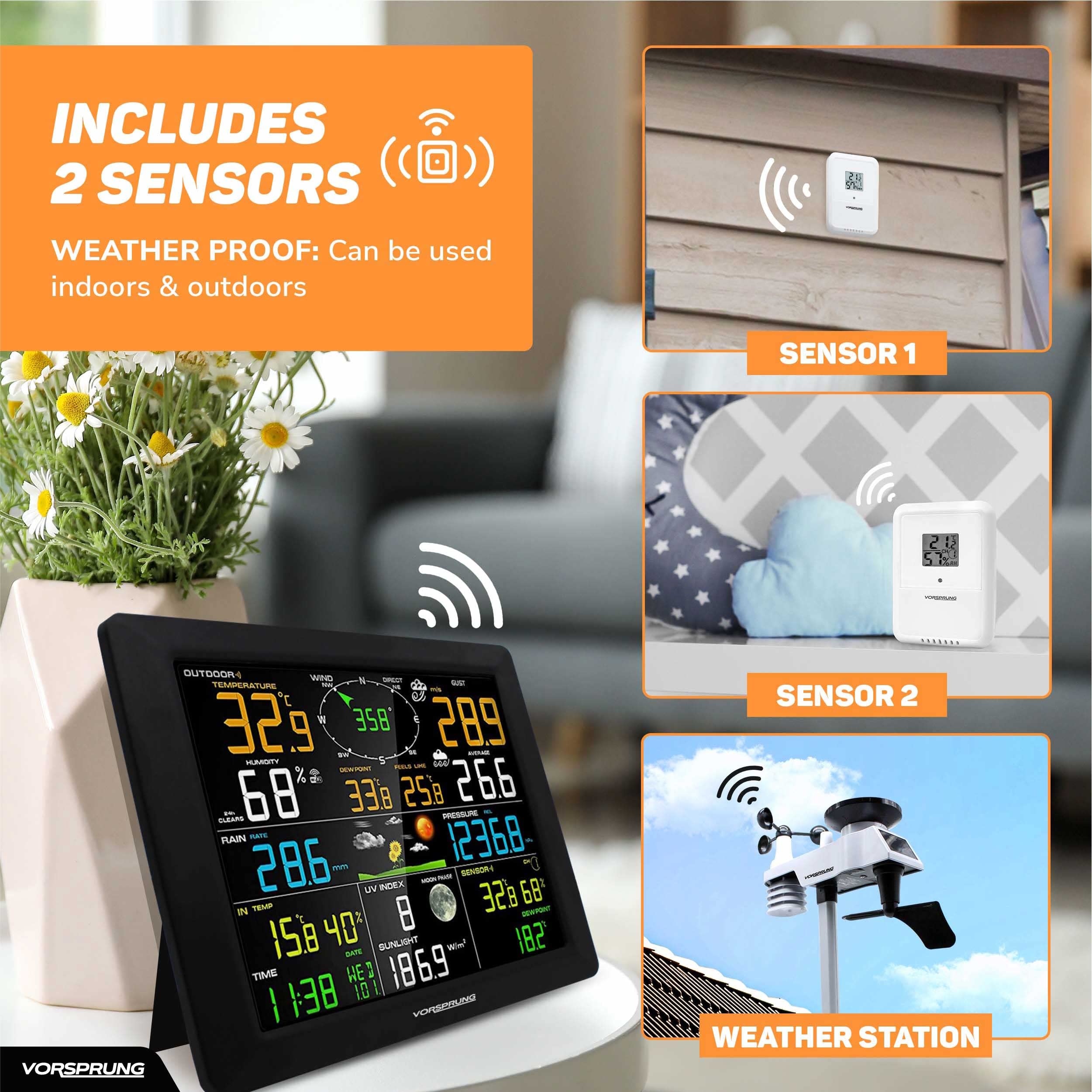 Buy VORSPRUNG® The ONLY 7 in 1 SMART WIFI Weather Station with 2X ...