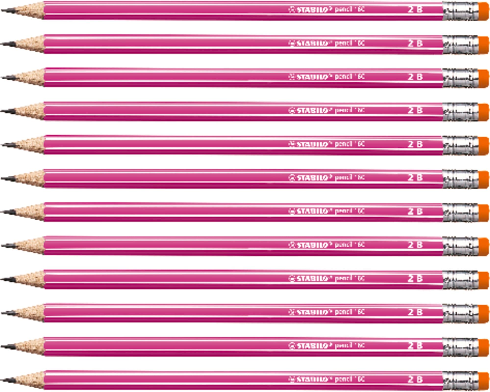 STABILO Swano Pastel - Graphite Pencil with Eraser - Pack of 12 - Pink ...