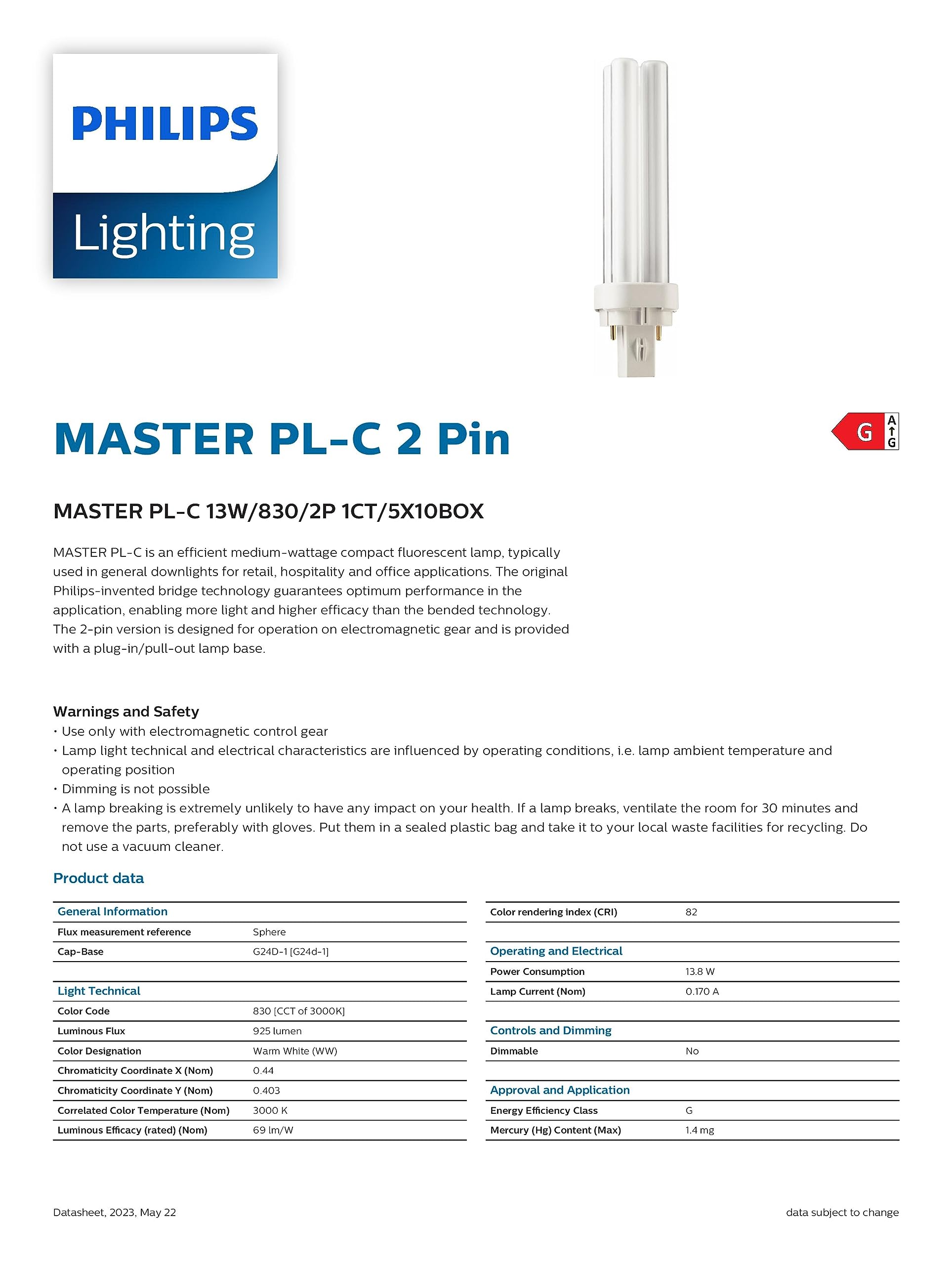 Philips 13w Master PL-C 13w/840/2P 2-PIN-Cool White-G24d-1 ...