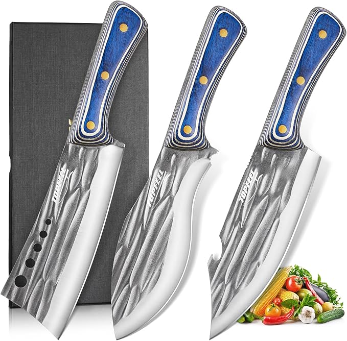 Amazon.com: 3PCS Butcher Knife Set for Meat Cutting， Hand Forged ...