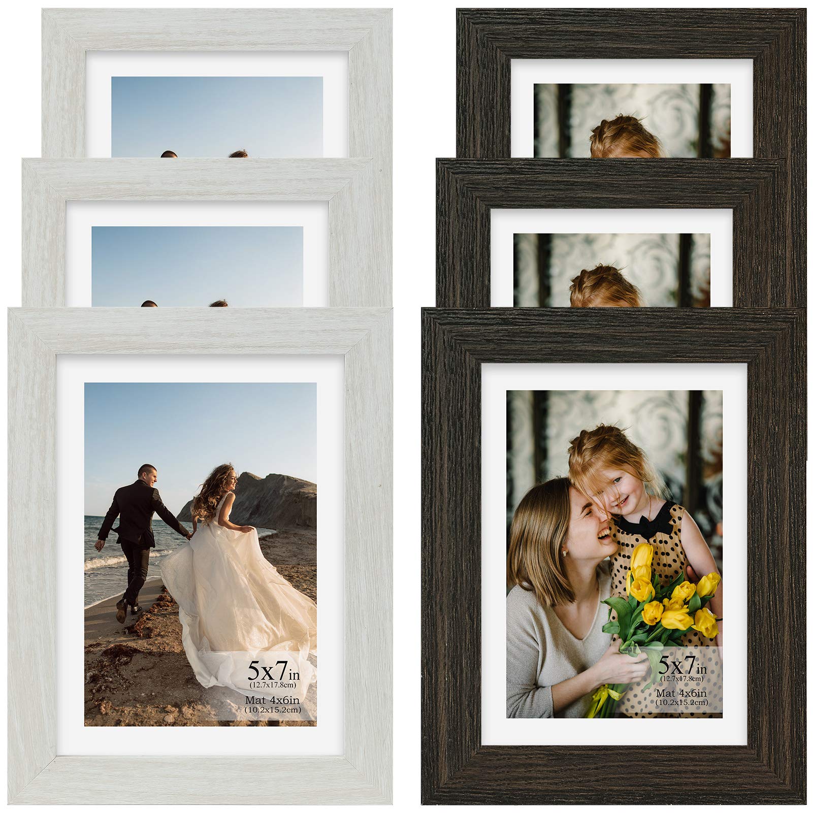 DDaoty 5x7 Picture Frames with Mat and High Definition Glass, Rustic ...