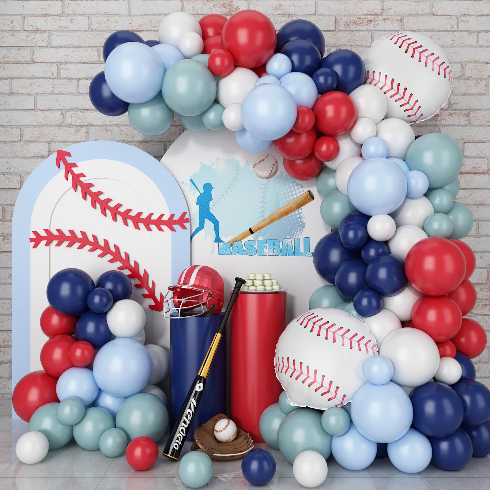 Amazon.com: FunHot Baseball Balloon Arch Garland Kit, Navy Blue and Red ...