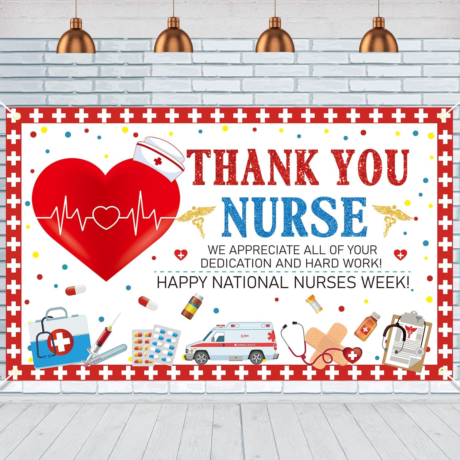 Amazon.com: Large Thank You Nurses Banner Backdrop Decorations ...