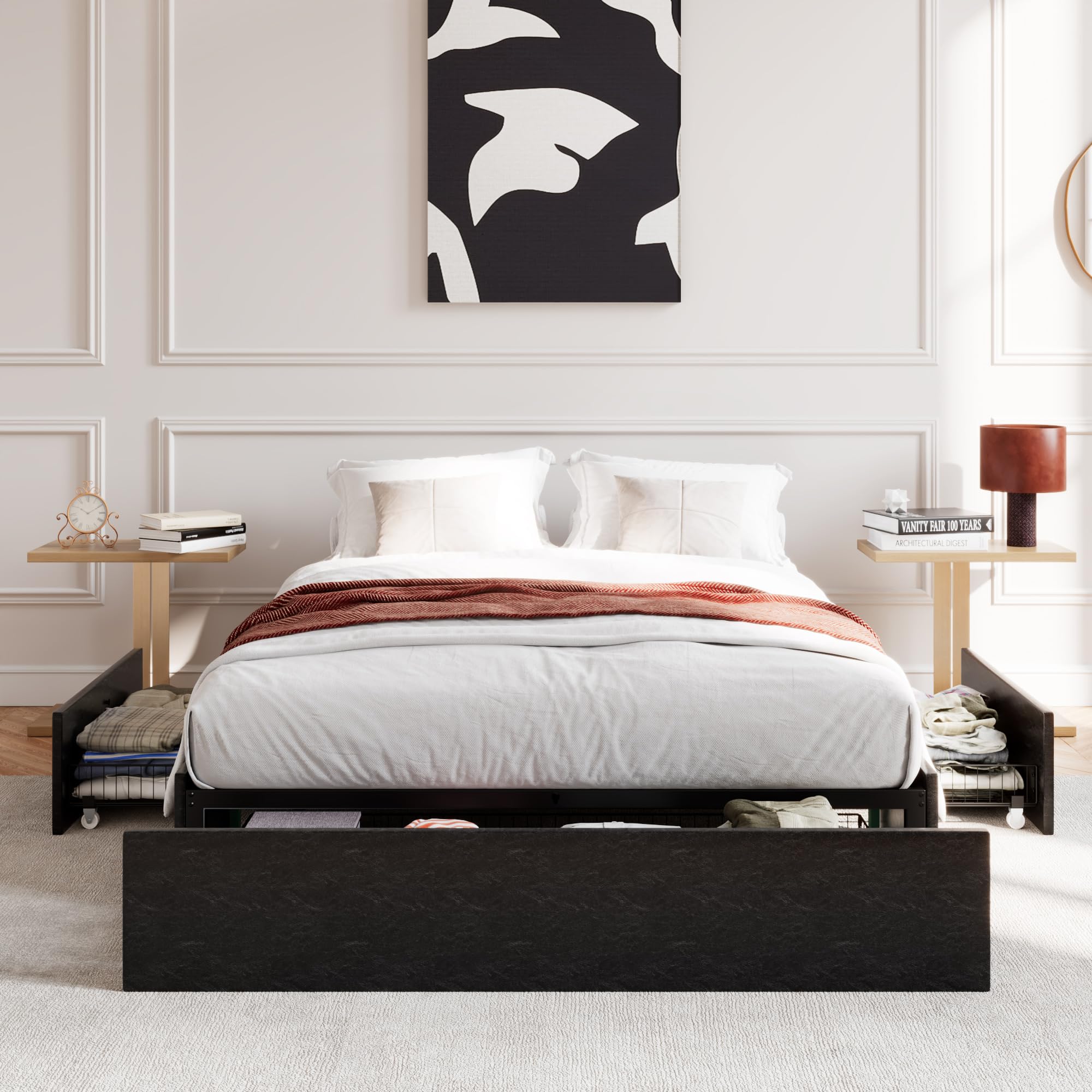 Amazon.com: SHA CERLIN Modern Full Platform Bed Frame with 3 Storage ...