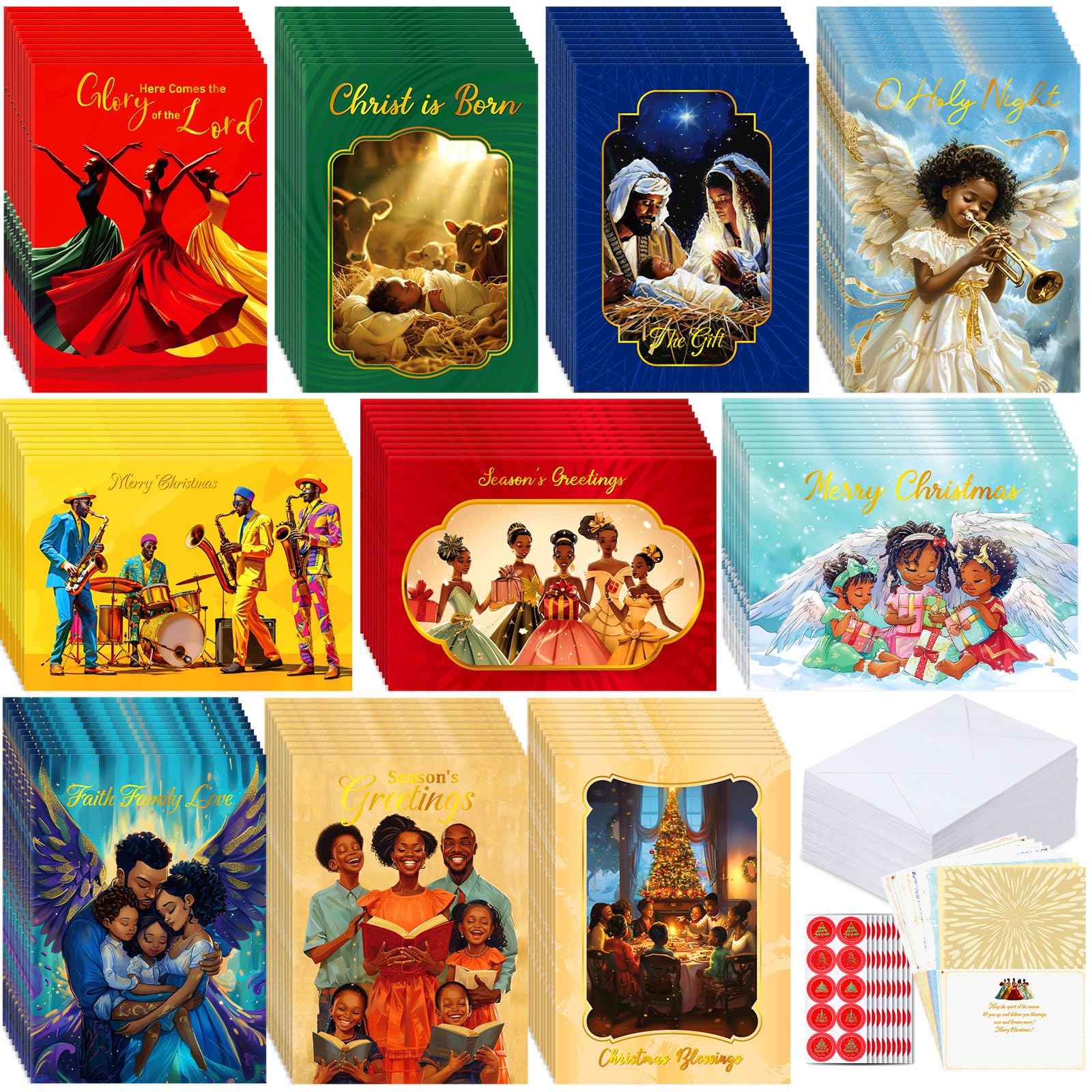 Snapklik.com : Zhanmai 100 Sets African American Christmas Cards