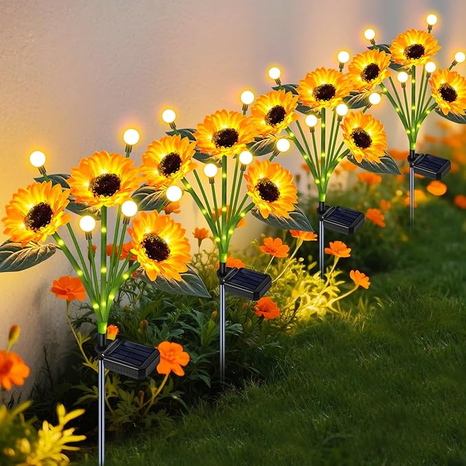 Solar Sunflower Lights Outdoor 4 Pack Solar Flowers Waterproof Outdoor ...