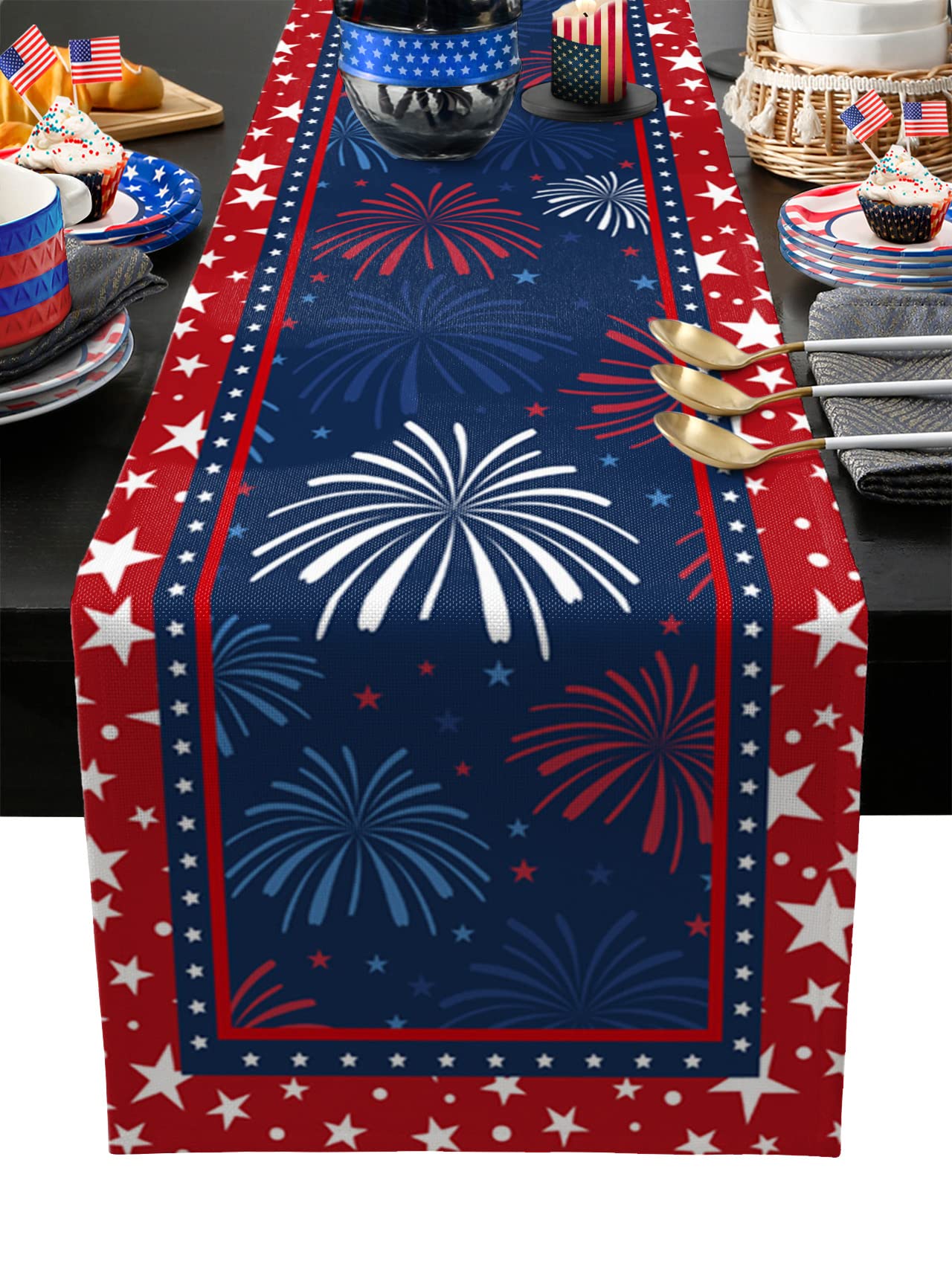 Amazon.com: Patriotic Table Runner 4th of July Stars Firework Table ...