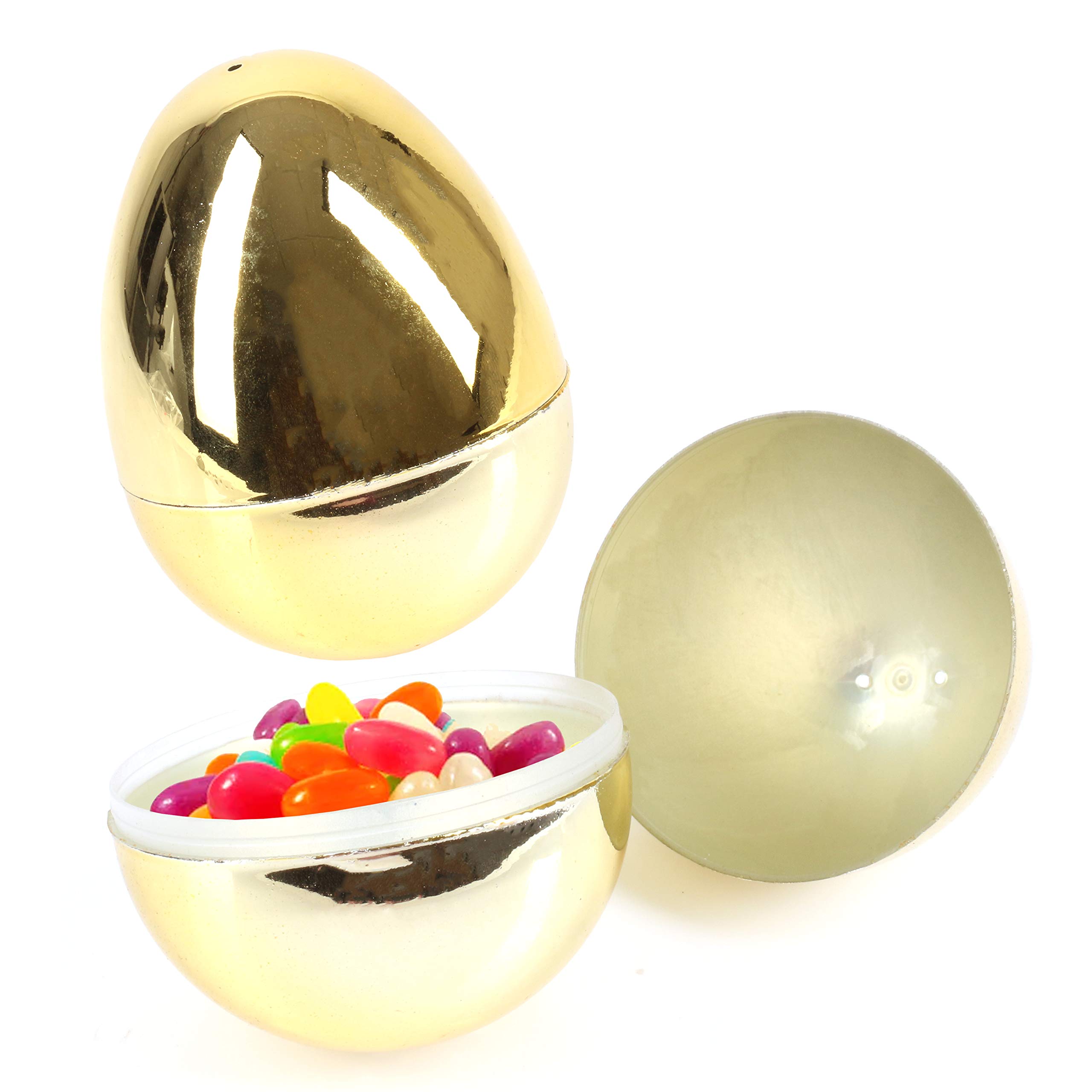 White Hinge 2x Golden Fillable Eggs - Large Hollow Easter Egg Hunt ...