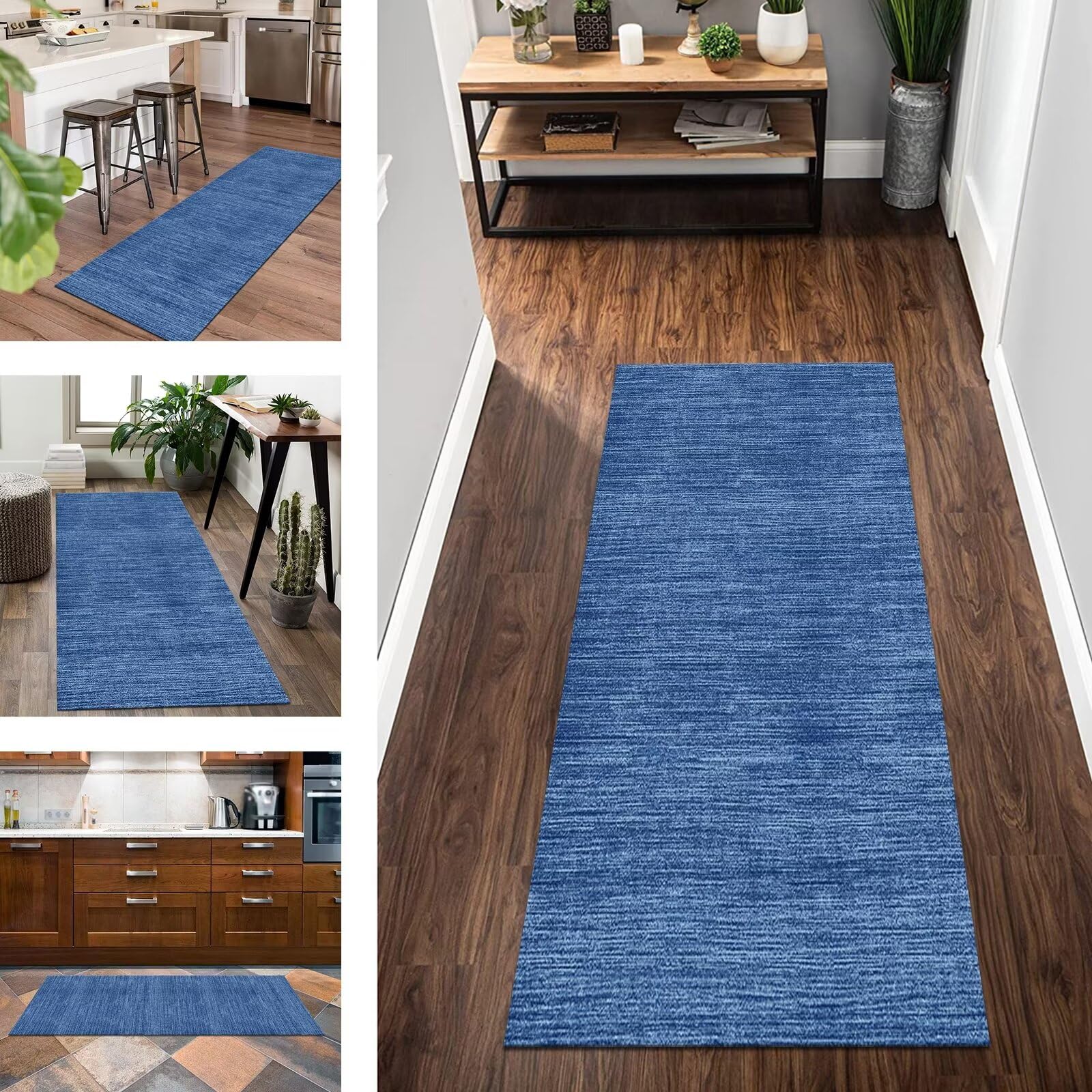 ZESEWU Runner Rug for Hallway Blue Long Kitchen Rug non slip washable ...