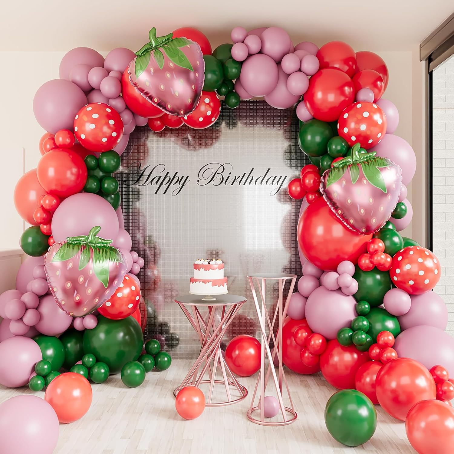 Amazon.com: Deiiom Strawberry Balloons Arch Garland Kit-Red Balloon Pink Balloon Red and White ...