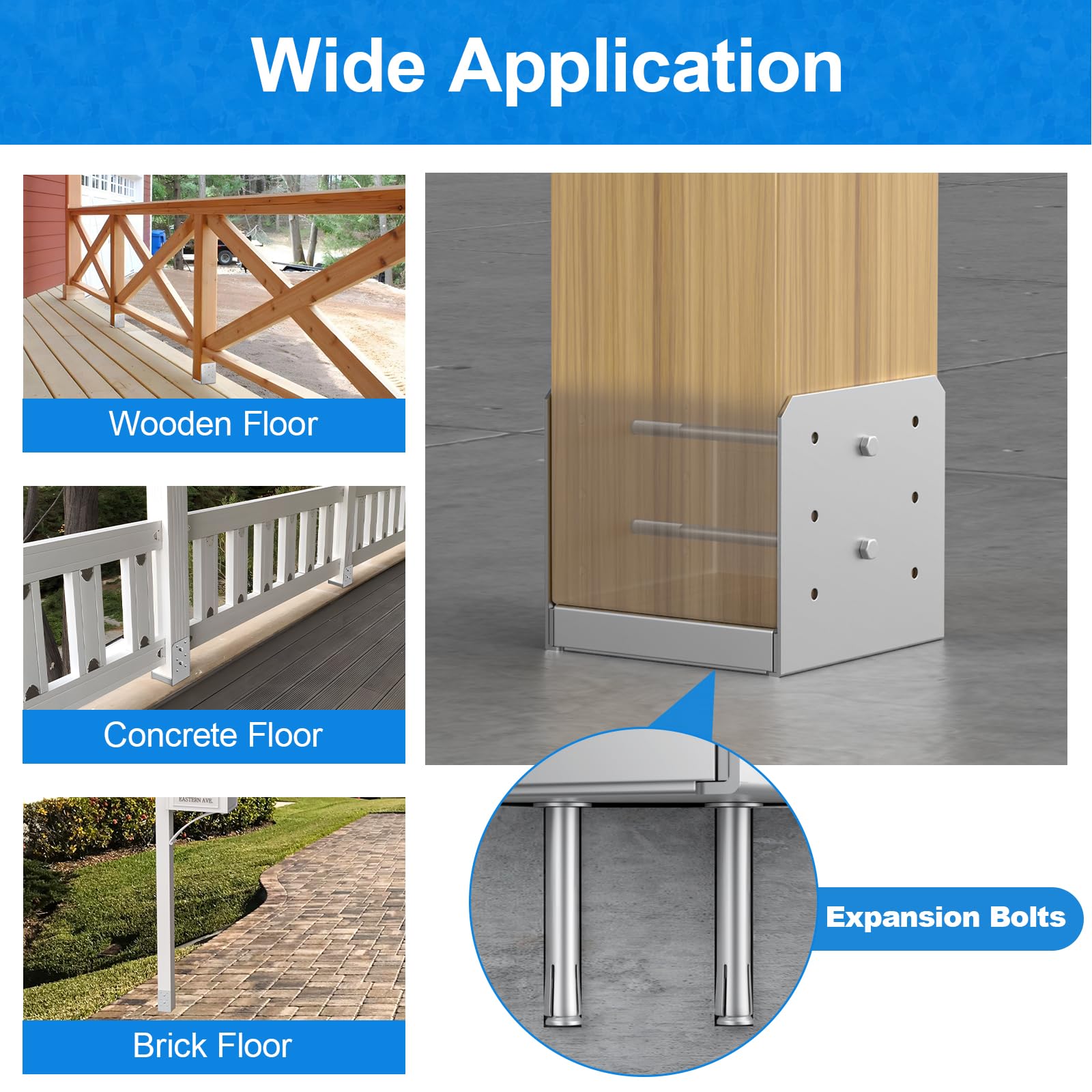 6"x 6" Post Base, 10Pcs Stainless Steel Adjustable Post Anchor Bracket ...