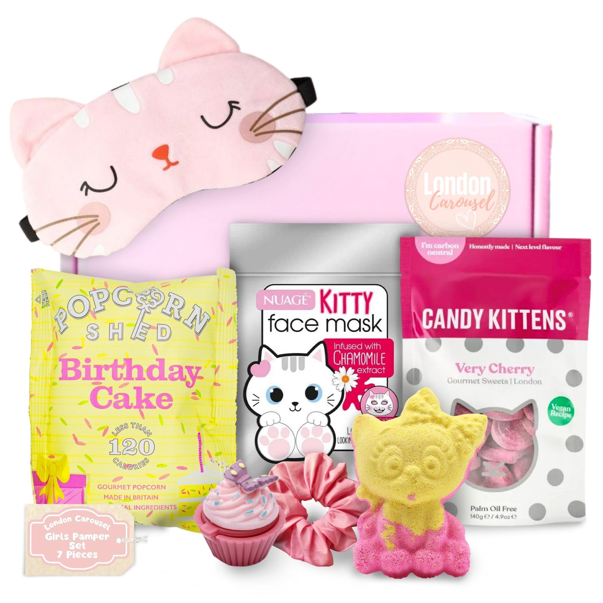 Girls Pamper Set - with Cat Eye Mask, Kitten Shape Bath Bomb for Kids ...
