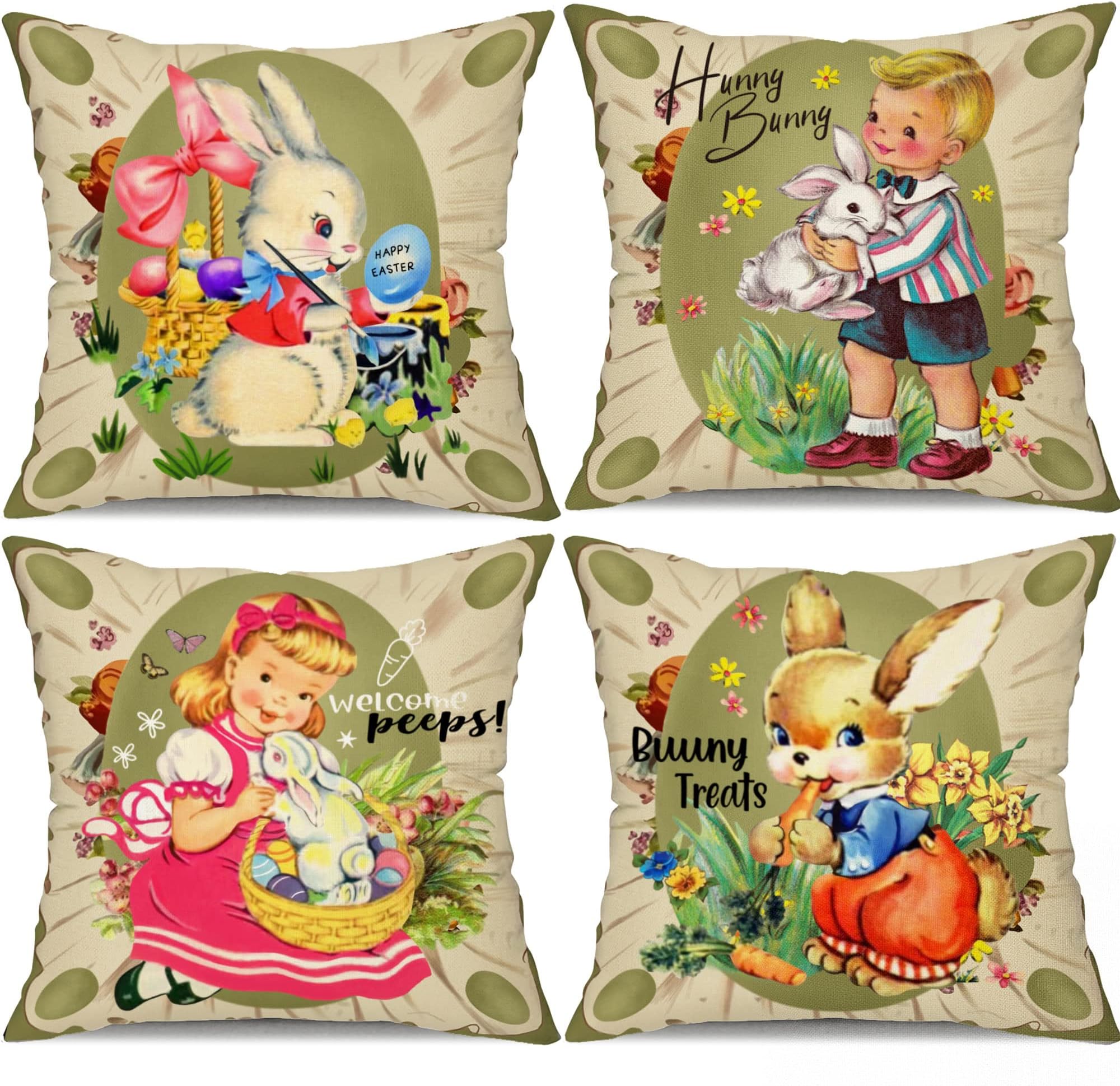 Amazon.com: DFXSZ Easter Pillow Covers 18x18 inch Set of 4 Vintage ...