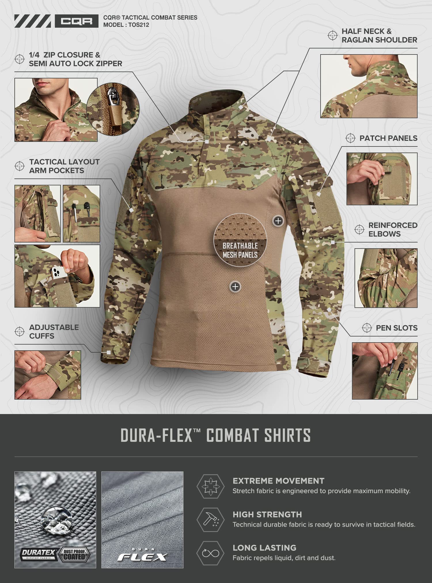 Snapklik.com : CQR Mens Combat Shirt Tactical 1/4 Zip Long Sleeve ...