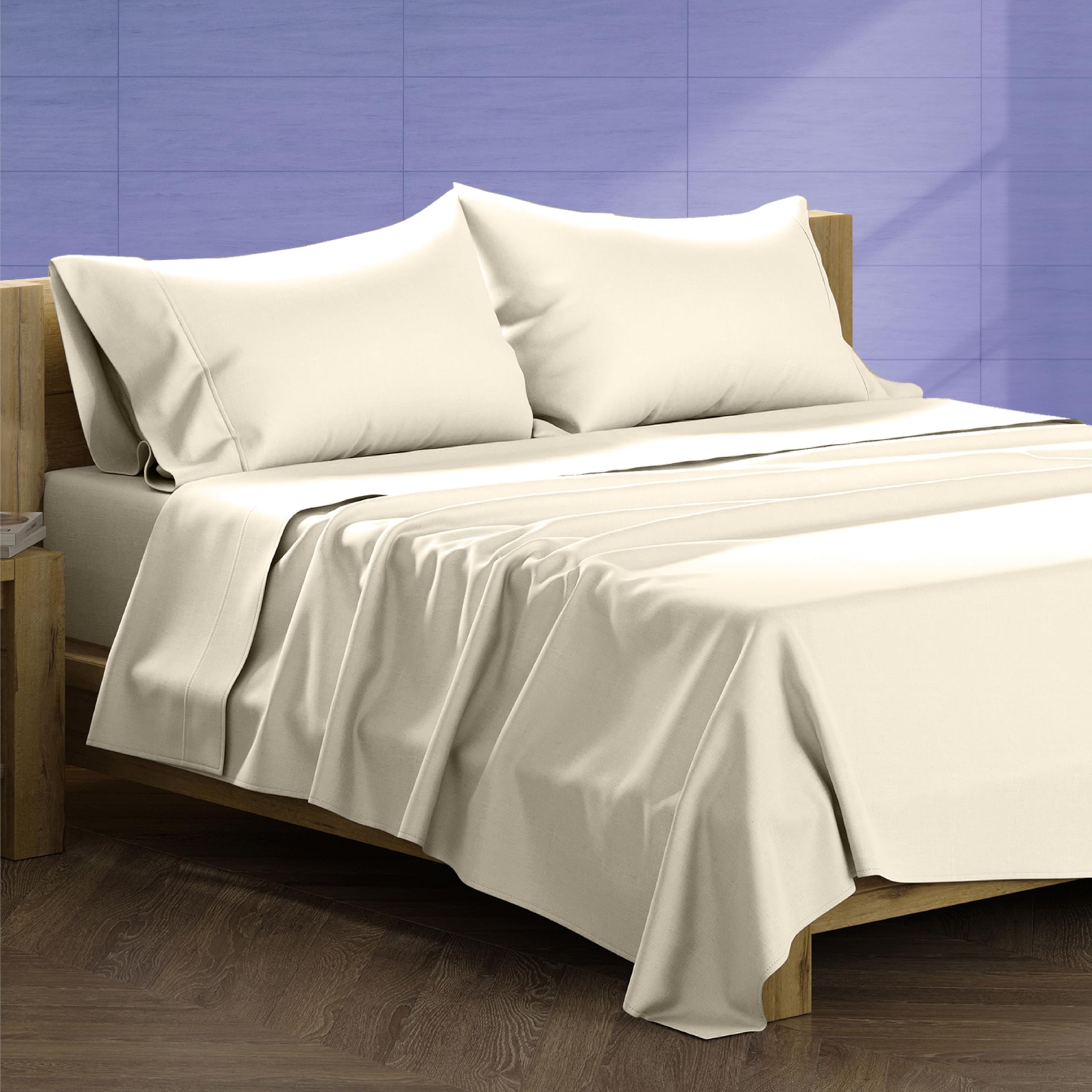 Amazon.com: XOOX Linen 100% Egyptian Cotton Sheets Queen Size - 1500 ...