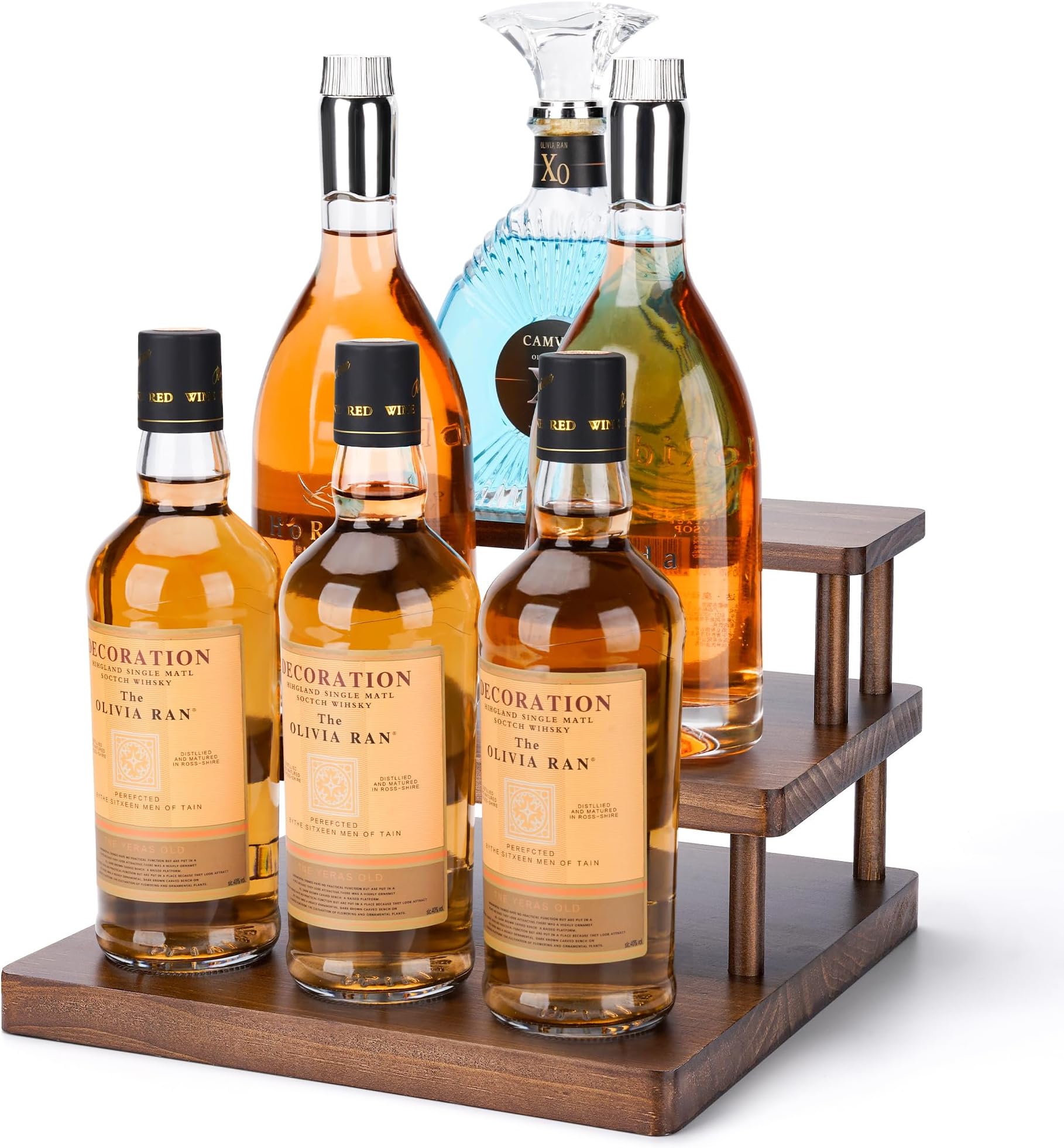 Amazon.com: Wooden Liquor Shelf - 3-Tier Liquor Bottle Display Shelf ...
