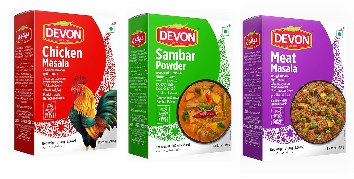 Devon Combo Pack Sambar Powder 160gm Meat Masala 160gm and Chicken ...