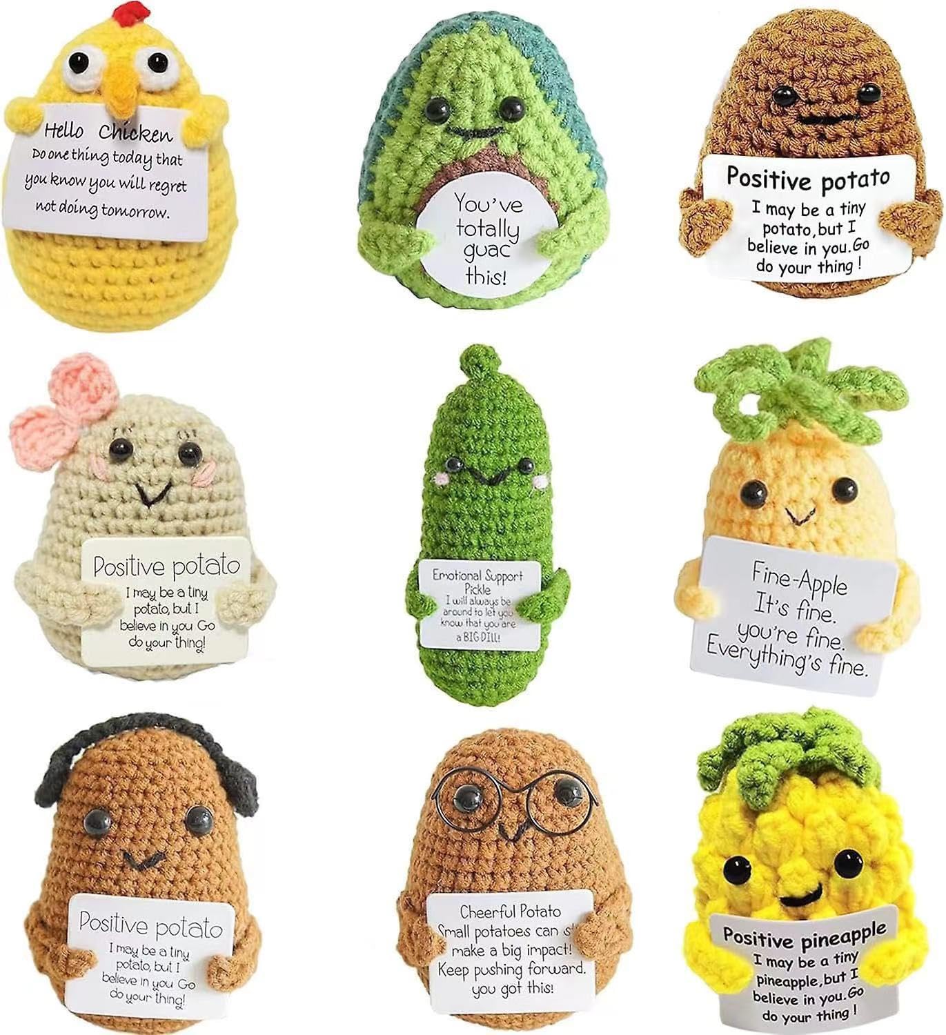 9Pcs Vegetables Crochet Bulk,Funny Positive Potato,Soft Wool Knitting ...