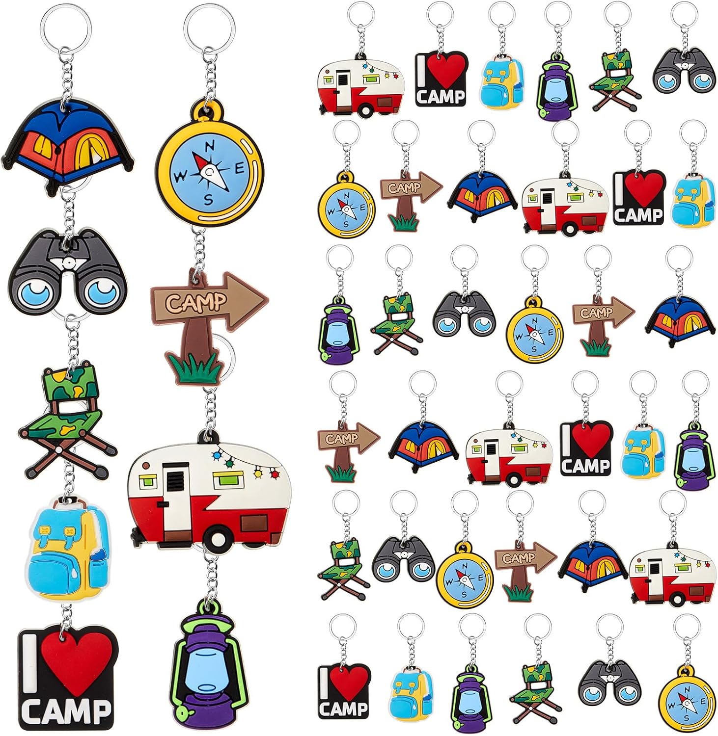 Amazon.com: Sasylvia 36 Pcs Camping Party Favors Keychains Bulk 9 ...