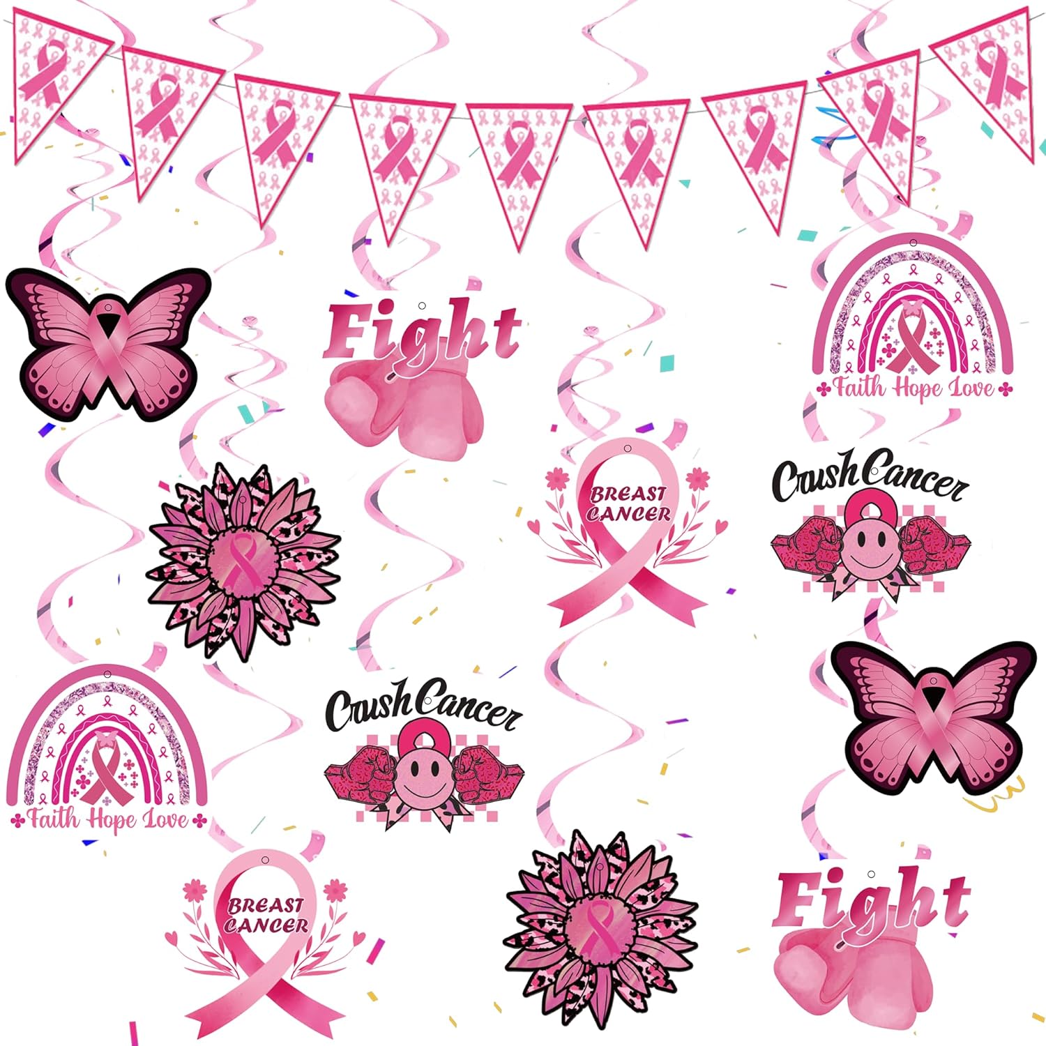 21 Pcs Breast Cancer Awareness Party Decorations, Pink Ribbon Decor ...