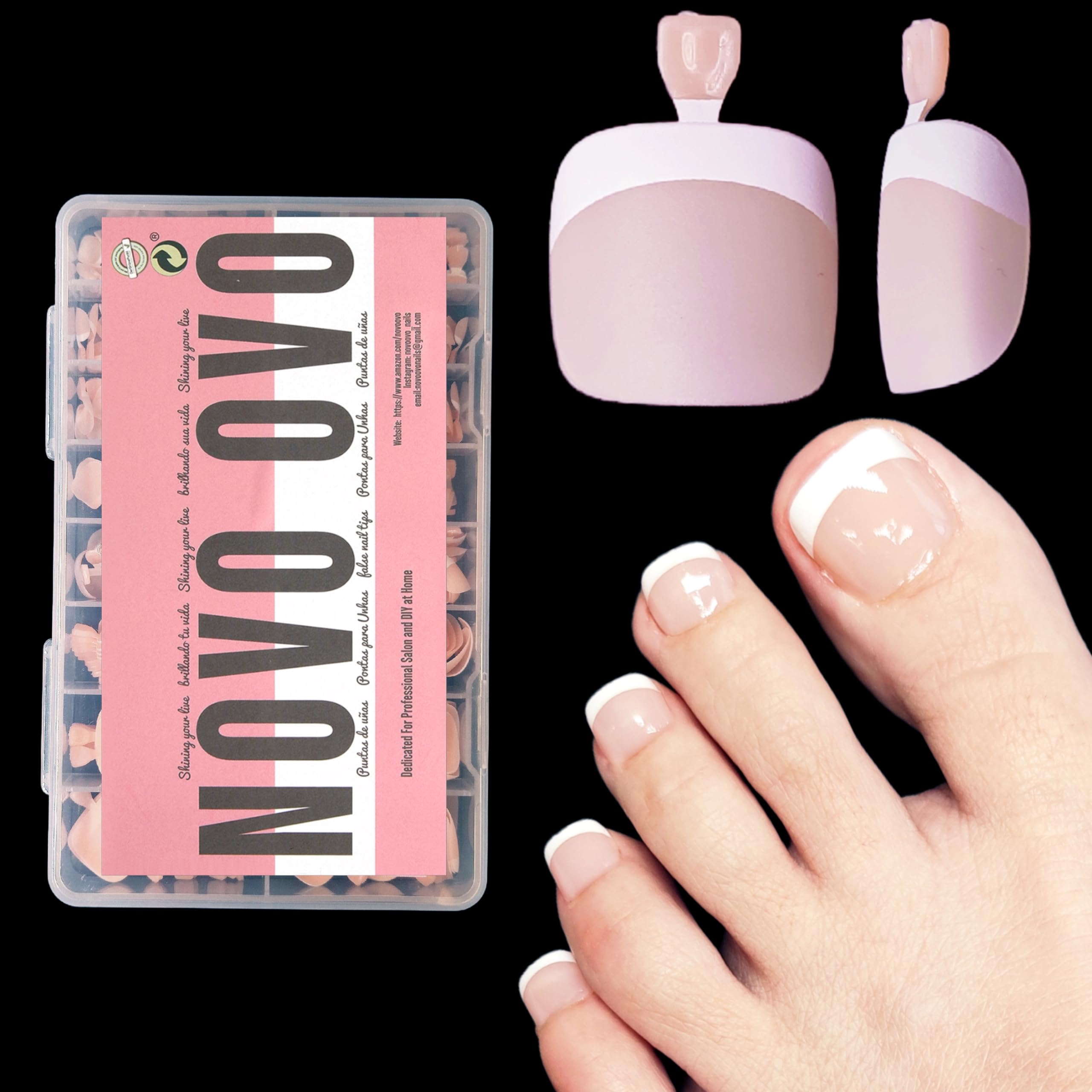 Amazon.com: NOVO OVO Fake Toe Nail Tips Press on, French Tip Soft Gel ...